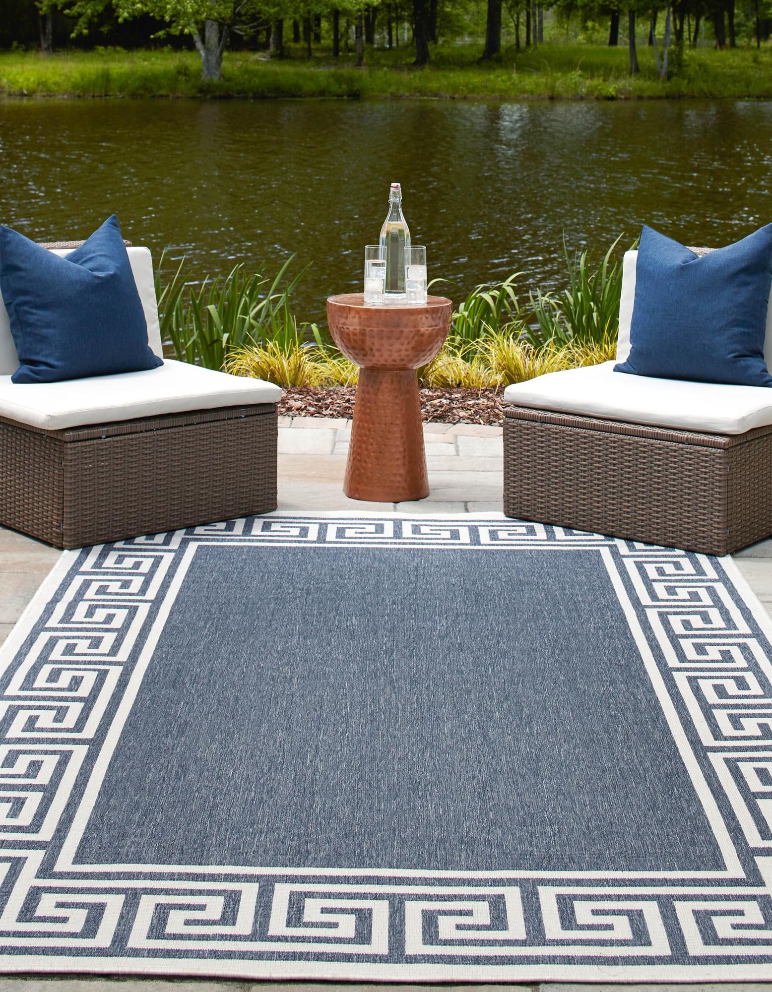 Navy Blue 4' x 6' Coastal Indoor / Outdoor Rug | Rugs.com
