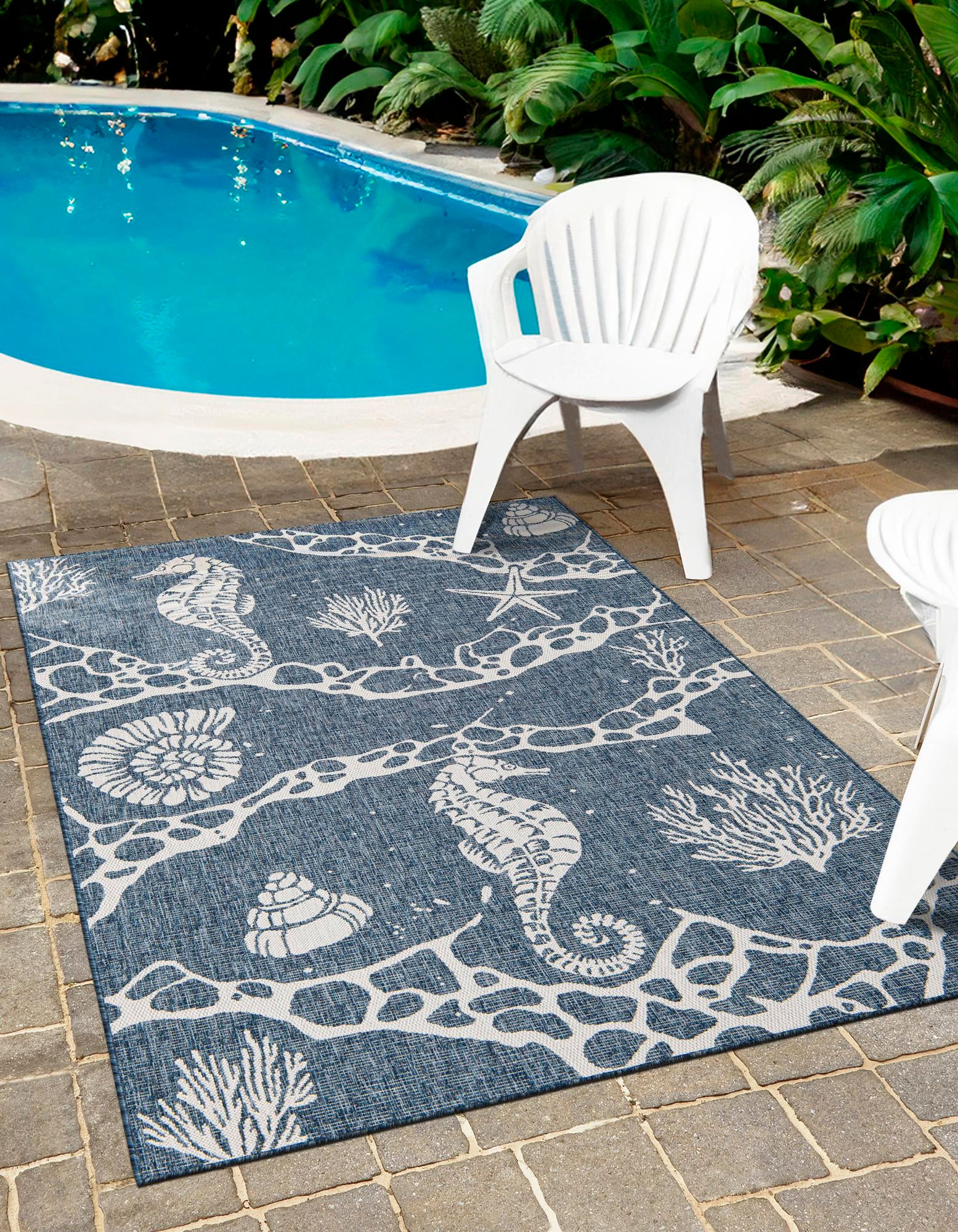 Navy Blue 9' x 12' Coastal Indoor / Outdoor Rug | Rugs.com
