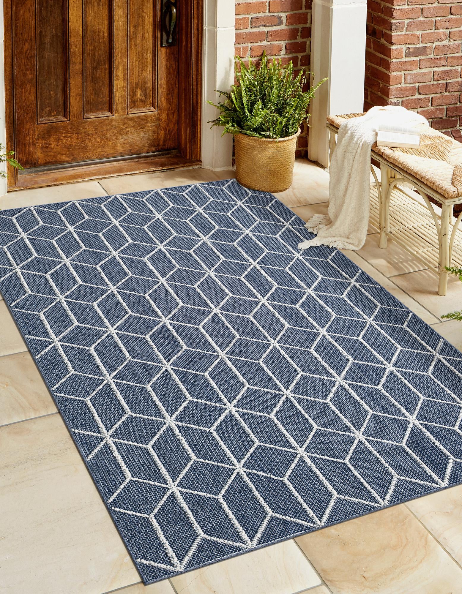Navy Blue 2' x 3' 1 Lattice Indoor / Outdoor Rug | Rugs.com