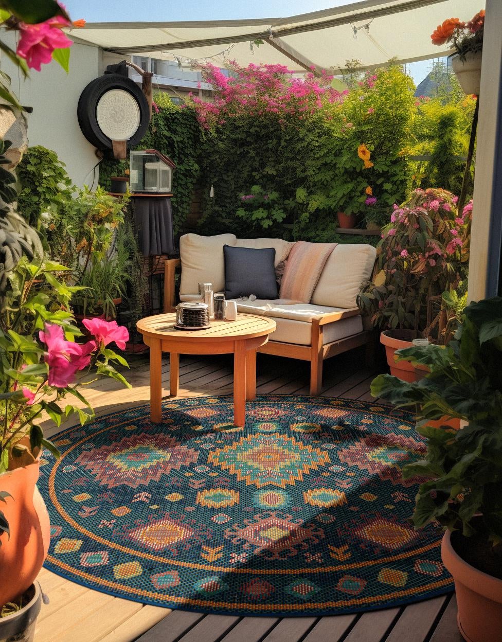 Navy Blue 7' 10 x 7' 10 Baja Indoor / Outdoor Round Rug | Rugs.com