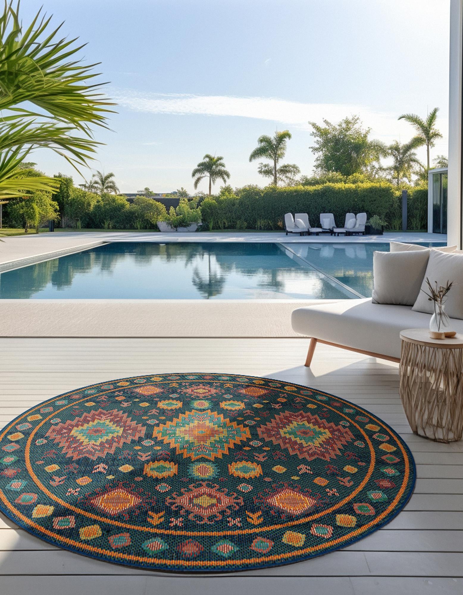Navy Blue 7' 10 x 7' 10 Baja Indoor / Outdoor Round Rug | Rugs.com