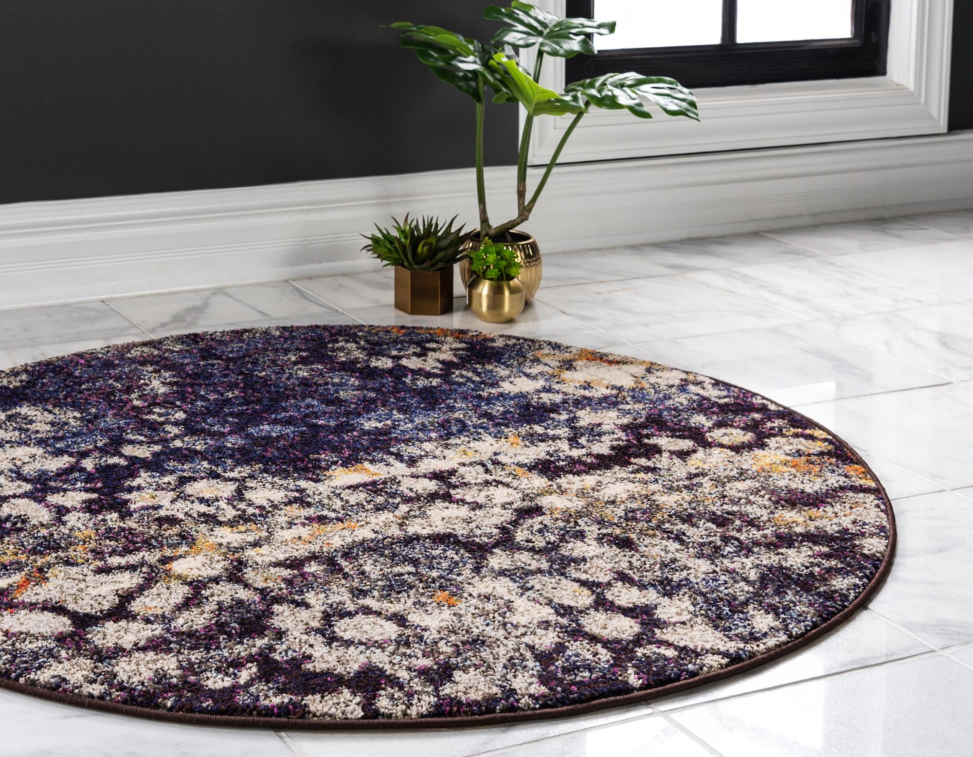 Navy Blue 4' x 4' Carnevale Round Rug | Rugs.com