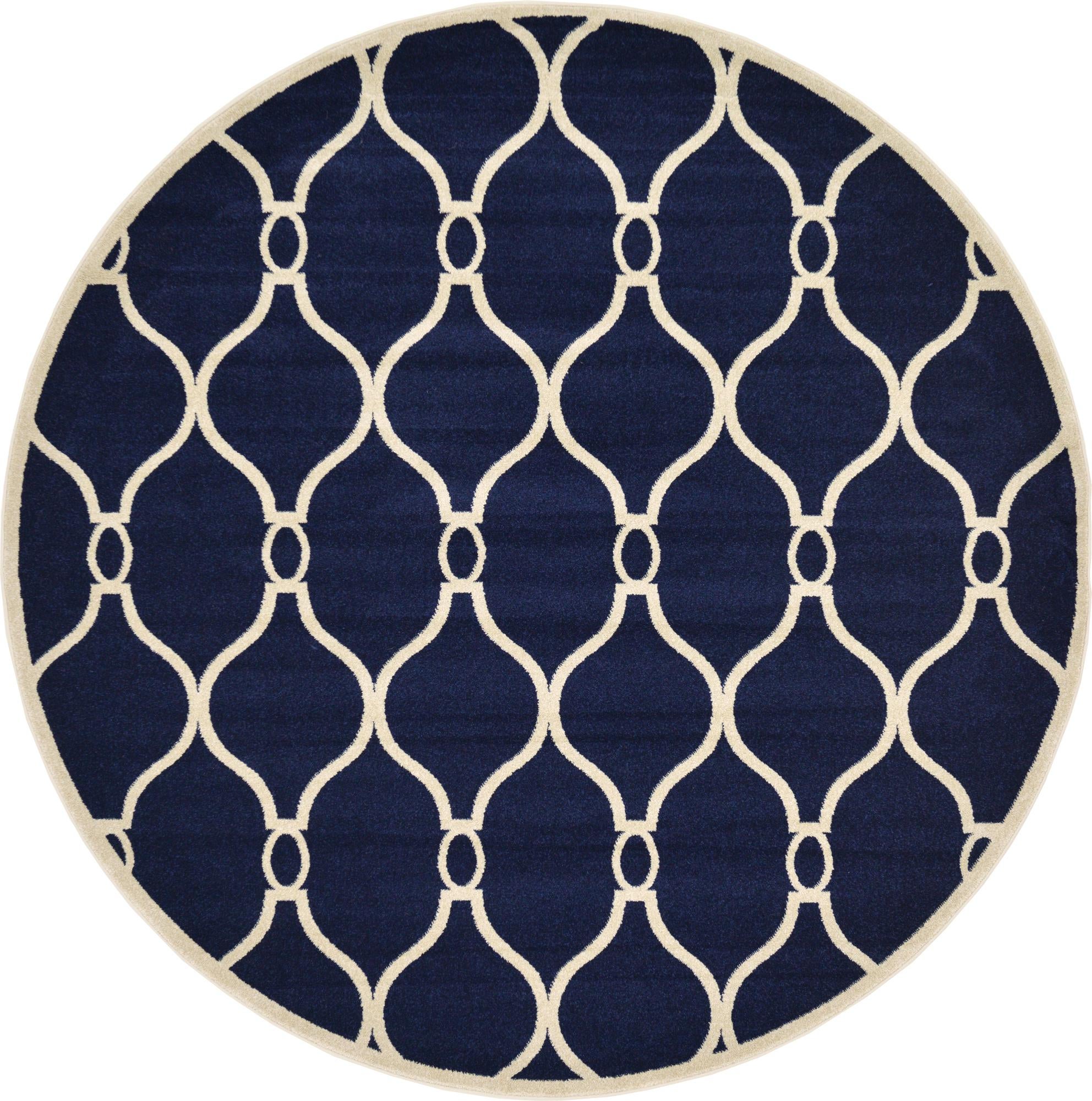 White 8' x 8' Lattice Trellis Round Rug | Rugs.com
