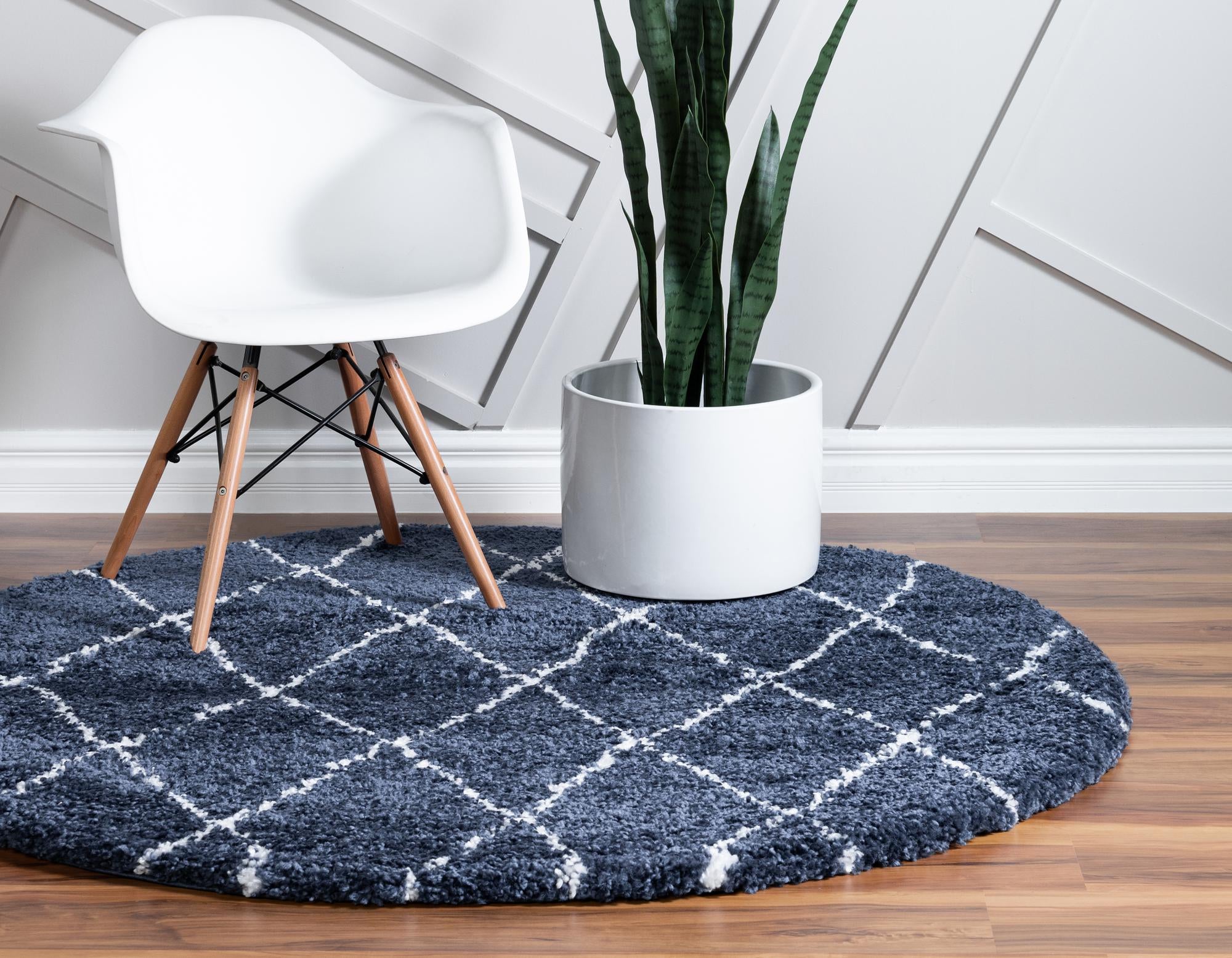 Navy Blue 8' x 8' Moroccan Shag Round Rug | Rugs.com