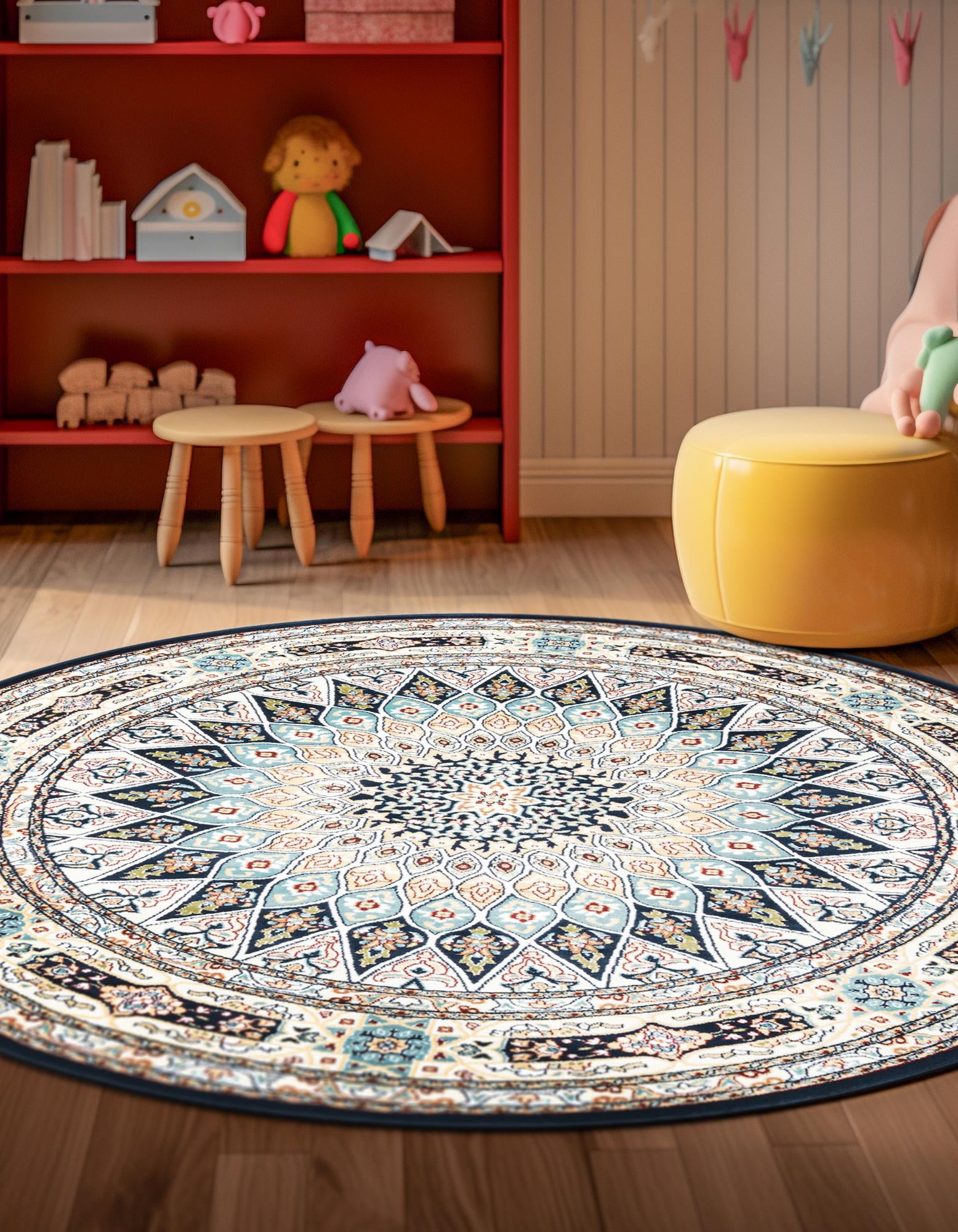 Navy Blue 10' x 10' Nain Design Round Rug | Rugs.com