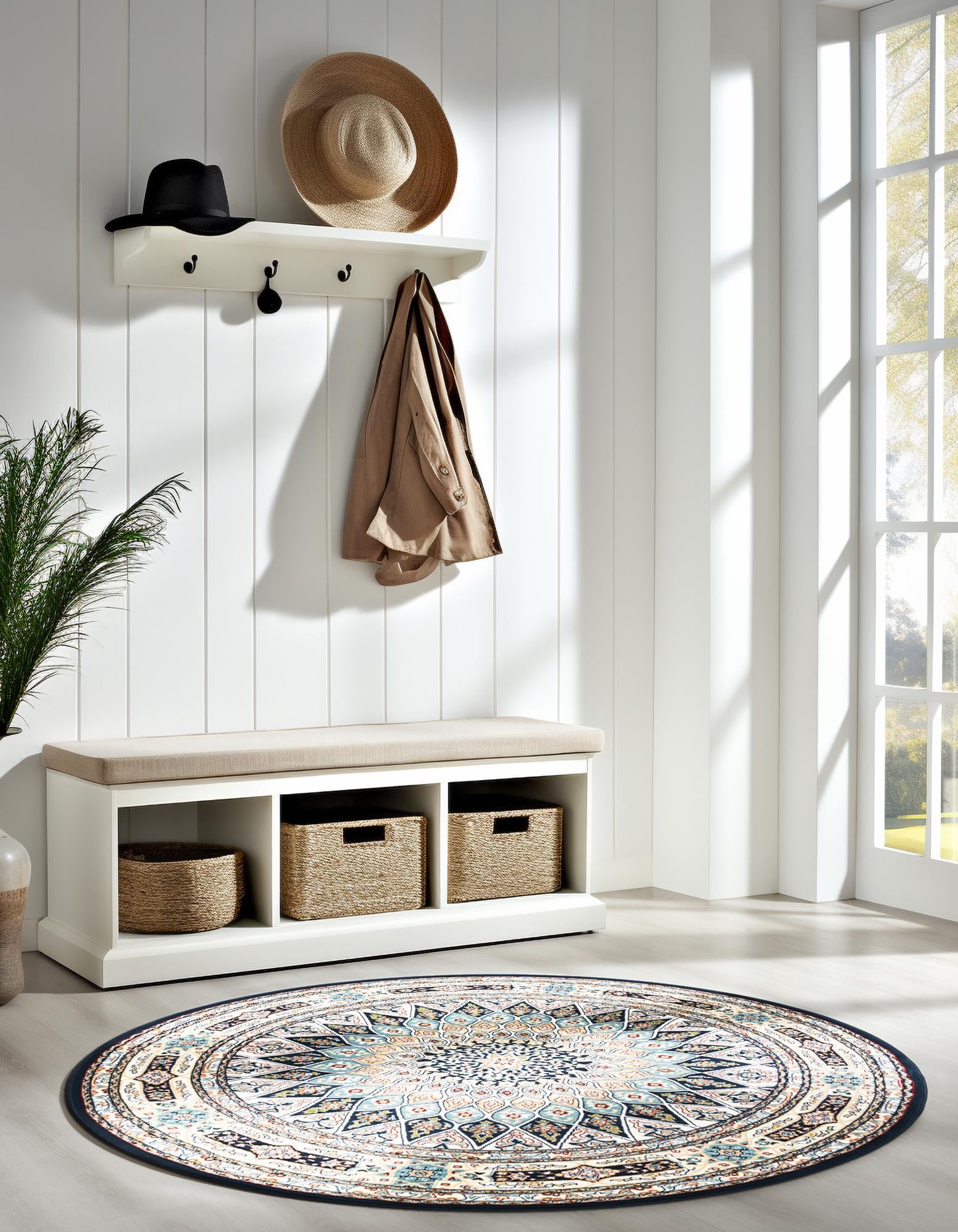 Navy Blue 10' x 10' Nain Design Round Rug | Rugs.com
