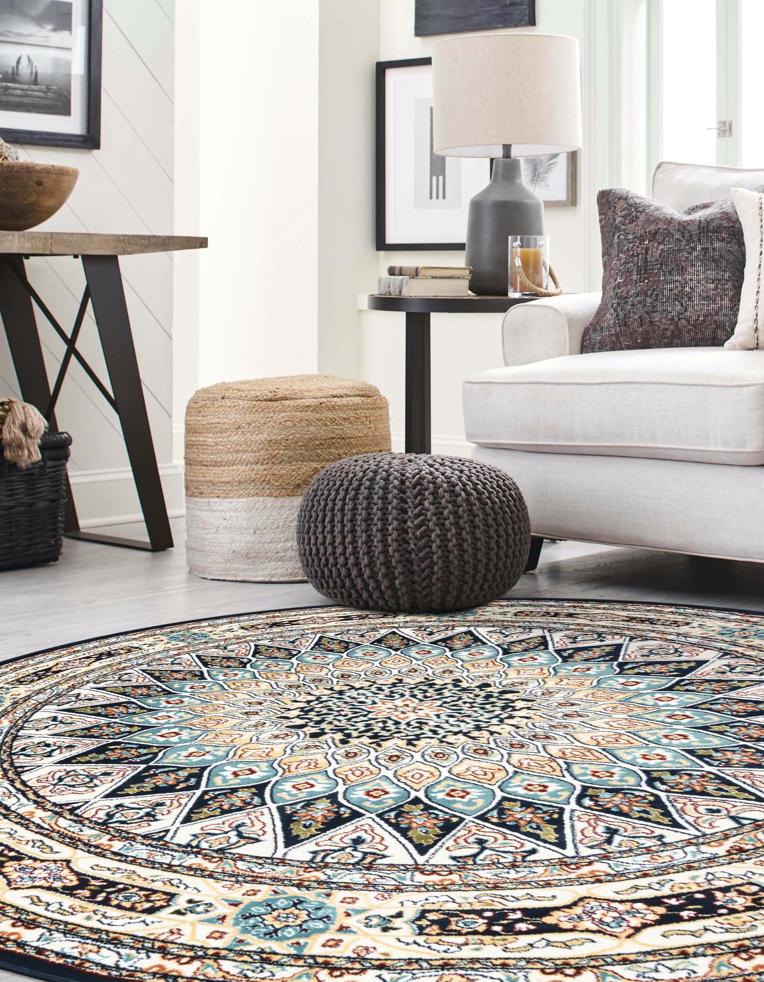Navy Blue 10' x 10' Nain Design Round Rug | Rugs.com