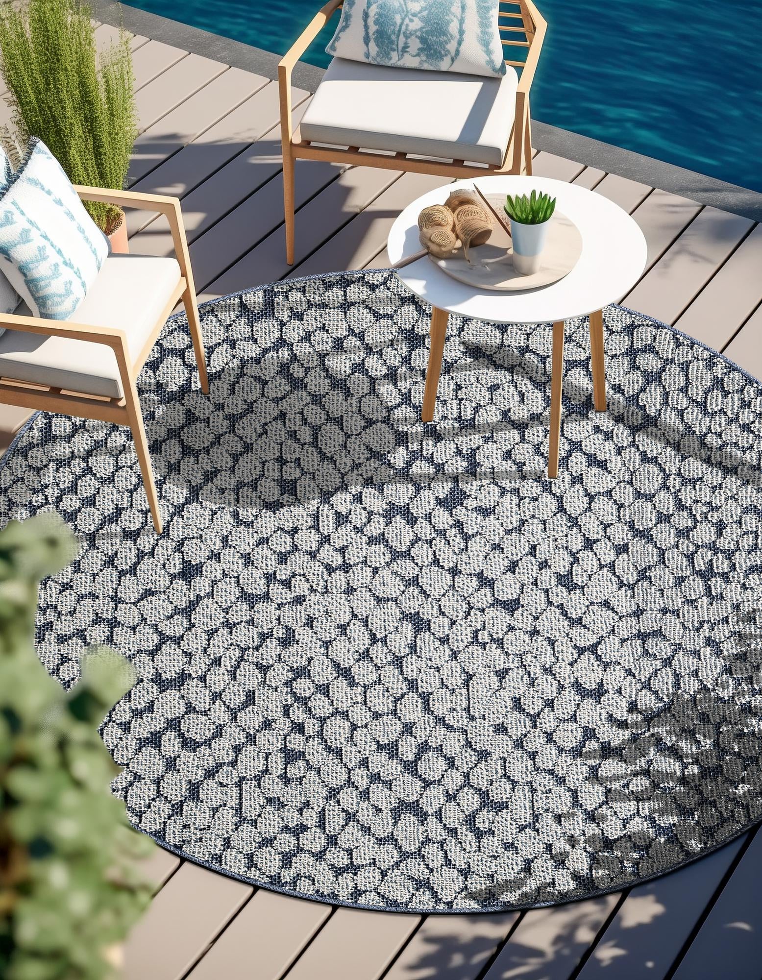Navy Blue 5' 3 x 5' 3 Safari Indoor / Outdoor Round Rug | Rugs.com