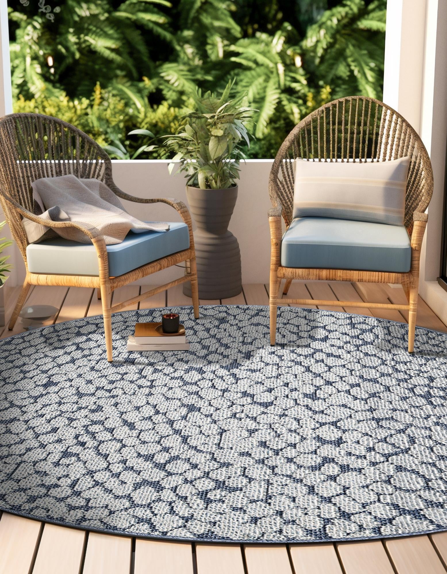 Navy Blue 5' 3 x 5' 3 Safari Indoor / Outdoor Round Rug | Rugs.com