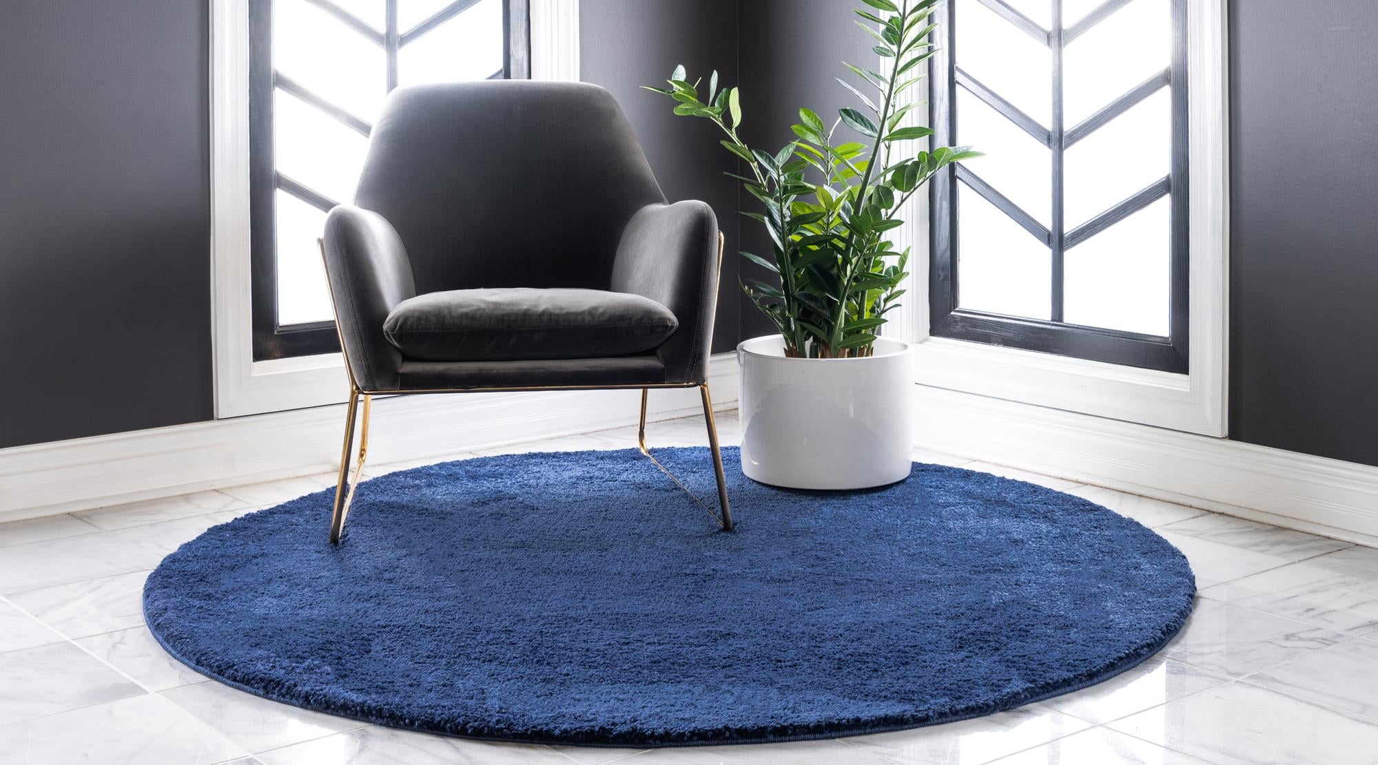 Navy Blue 12' x 12' Solid Frieze Round Rug | Rugs.com