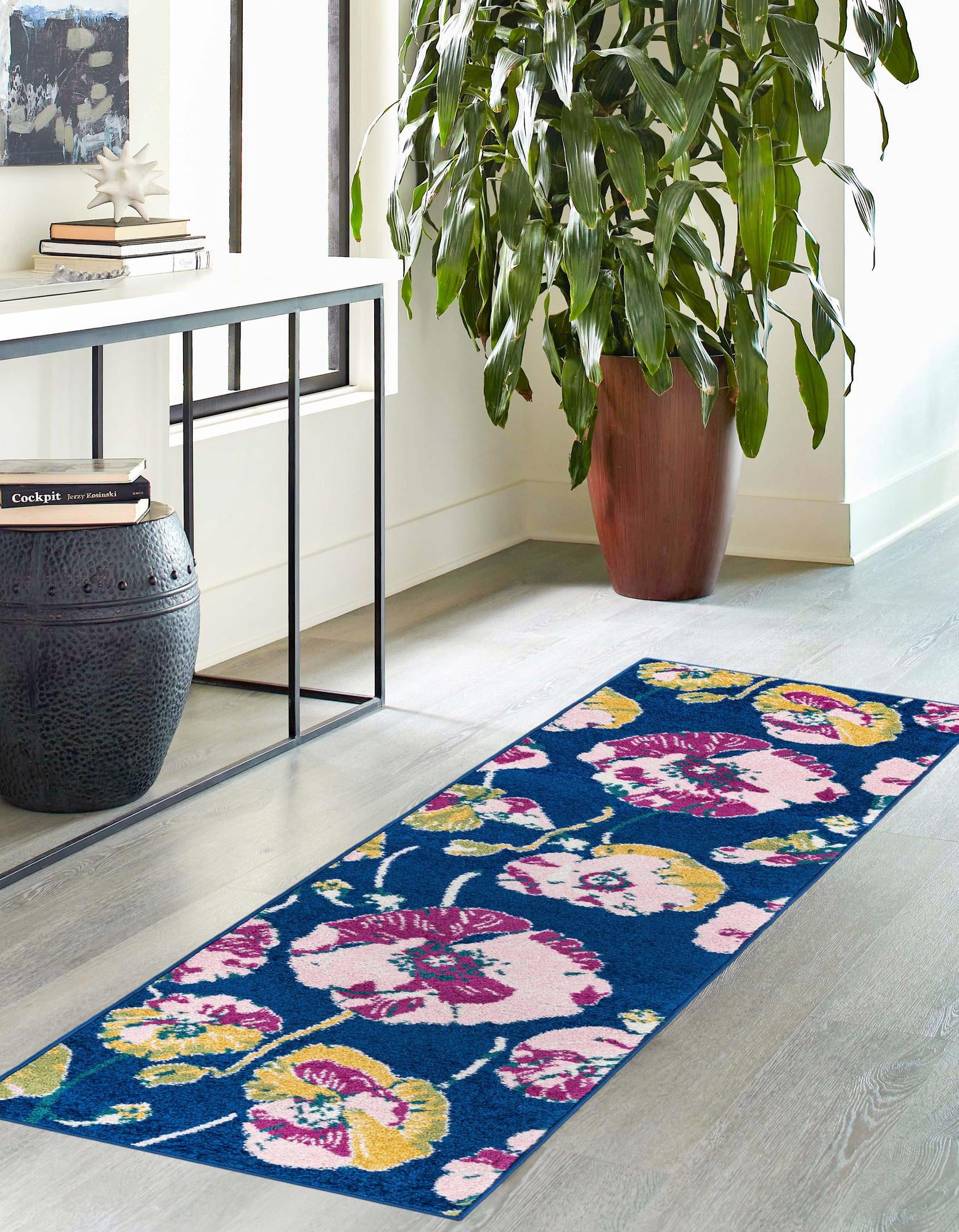 Navy Blue 2' x 6' Bloom Runner Rug | Rugs.com