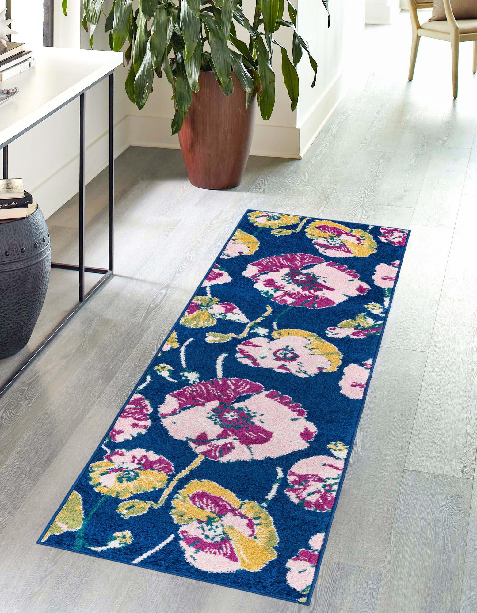 Navy Blue 2' x 6' Bloom Runner Rug | Rugs.com