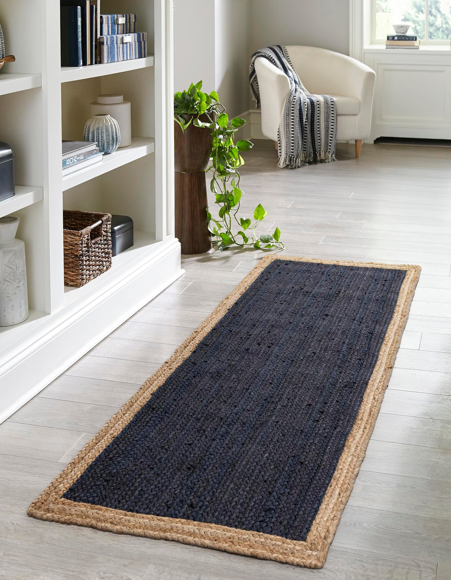 Navy Blue 2' 7 x 6' 1 Hand Braided Jute Runner Rug | Rugs.com