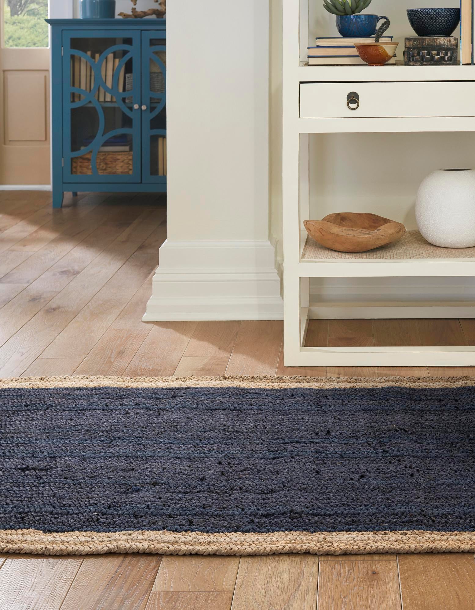 Navy Blue 2' 7 x 6' 1 Hand Braided Jute Runner Rug | Rugs.com