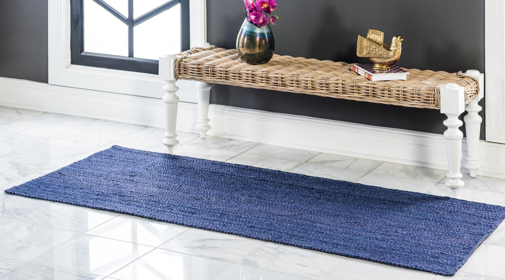 Navy Blue 2' 7 x 6' 1 Hand Braided Jute Runner Rug | Rugs.com