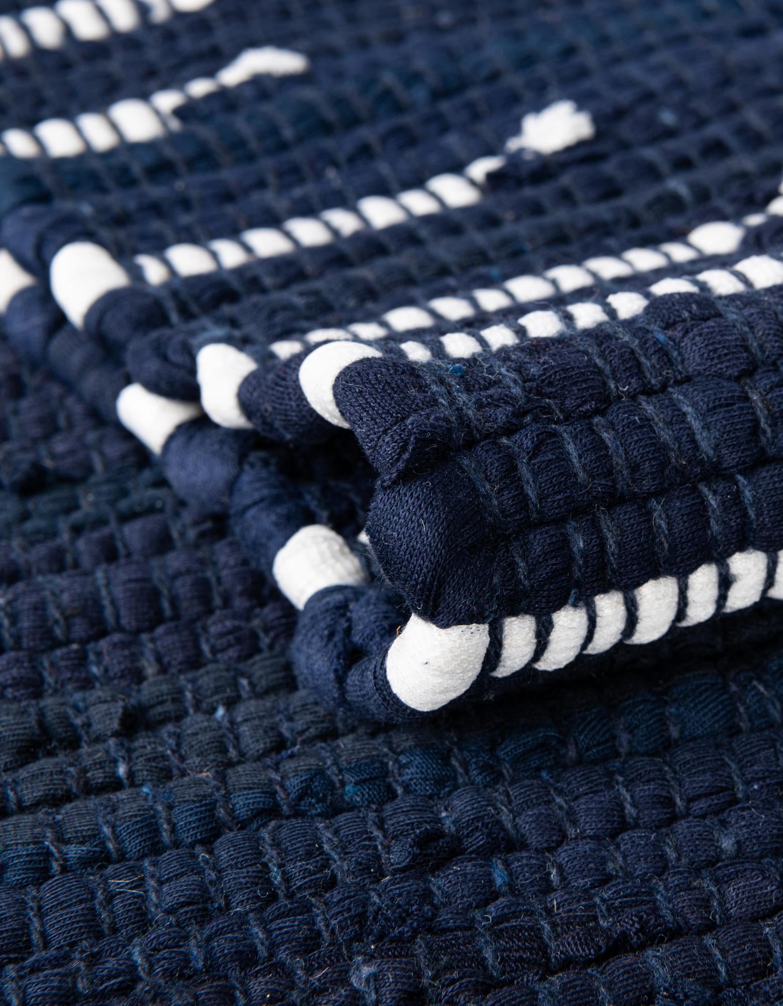 Navy Blue 2' 2 x 6' 1 Hand Woven Chindi Cotton Runner Rug | Rugs.com
