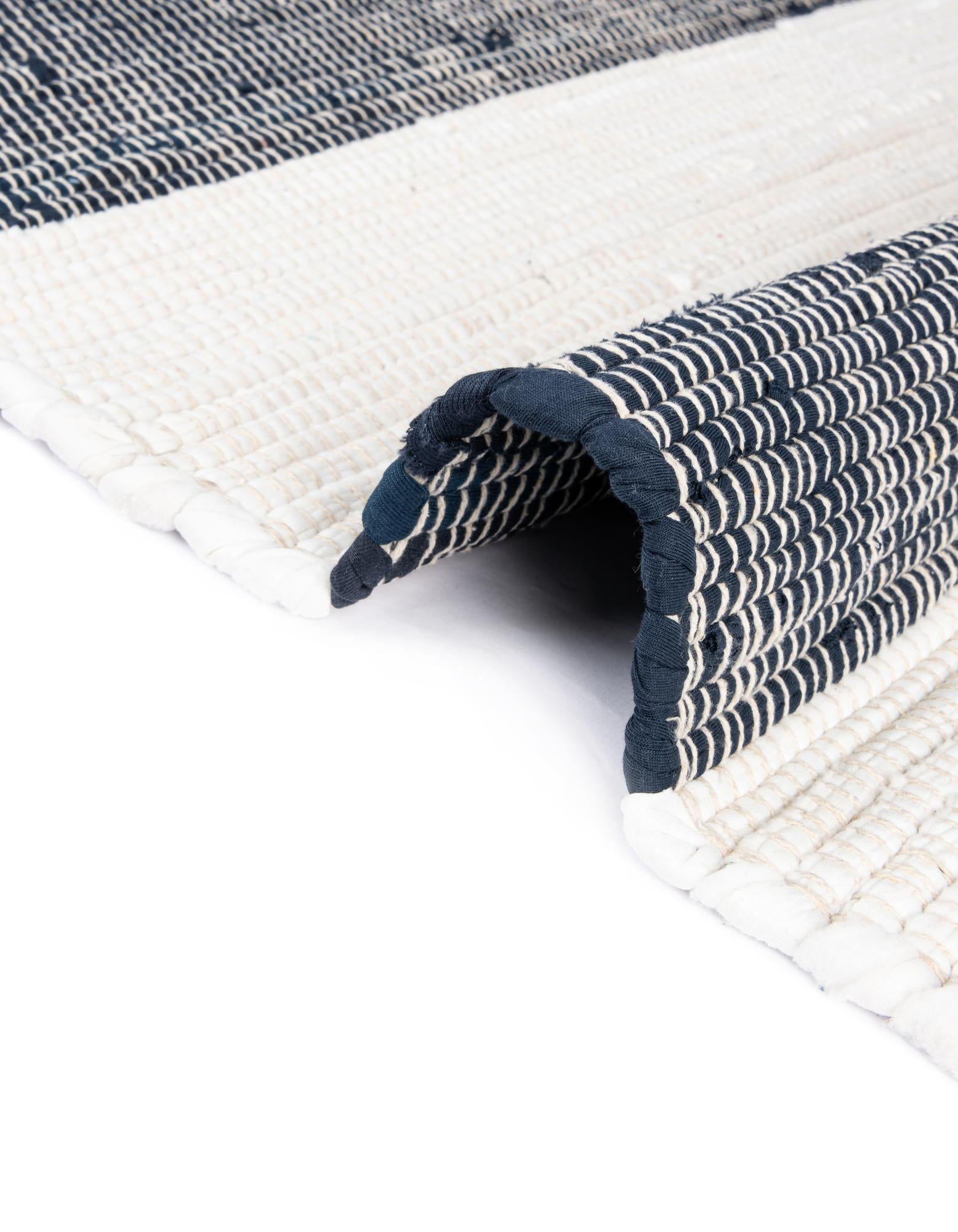 Navy Blue 2' 7 x 6' 1 Hand Woven Chindi Rag Runner Rug | Rugs.com
