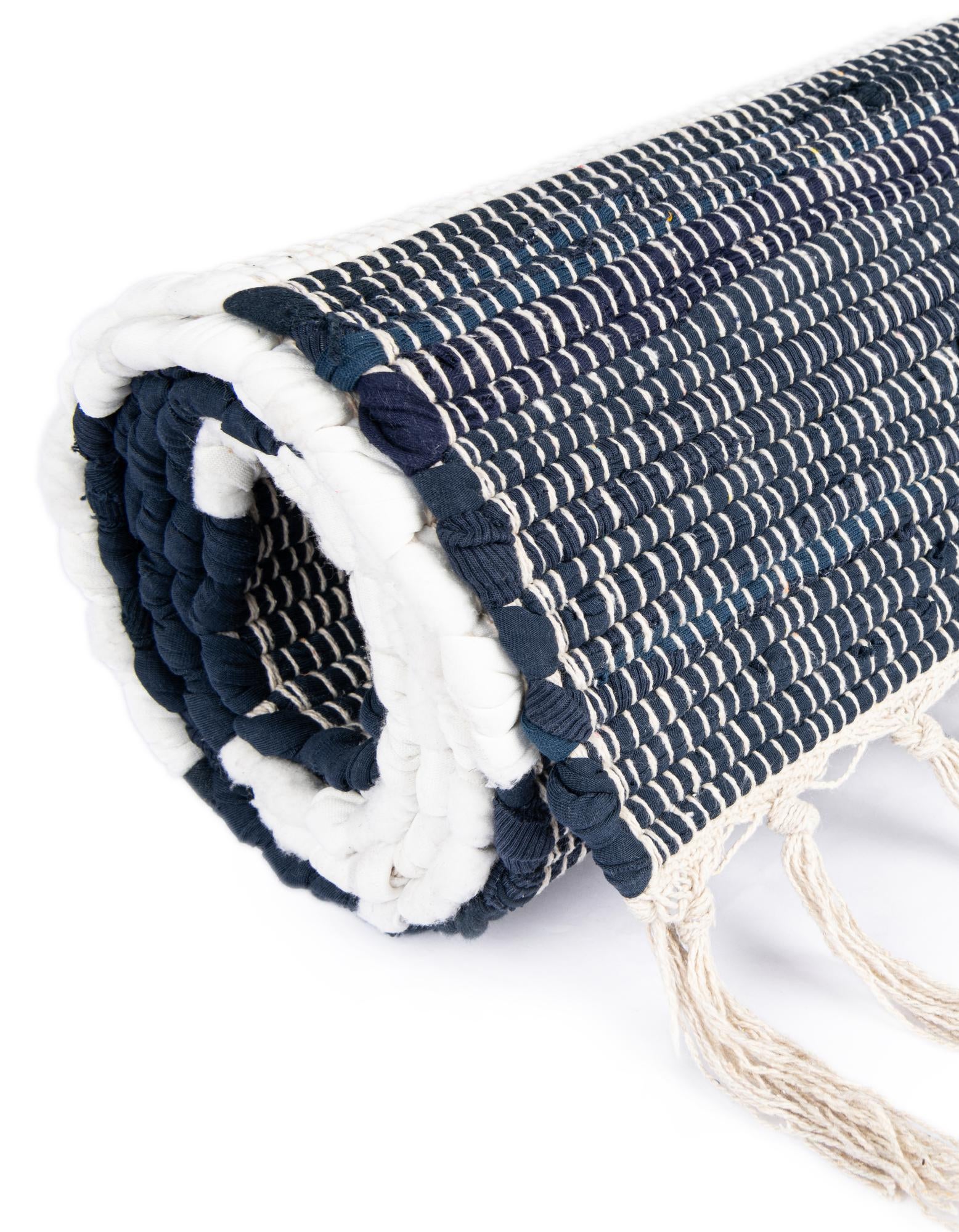 Navy Blue 2' 7 x 6' 1 Hand Woven Chindi Rag Runner Rug | Rugs.com