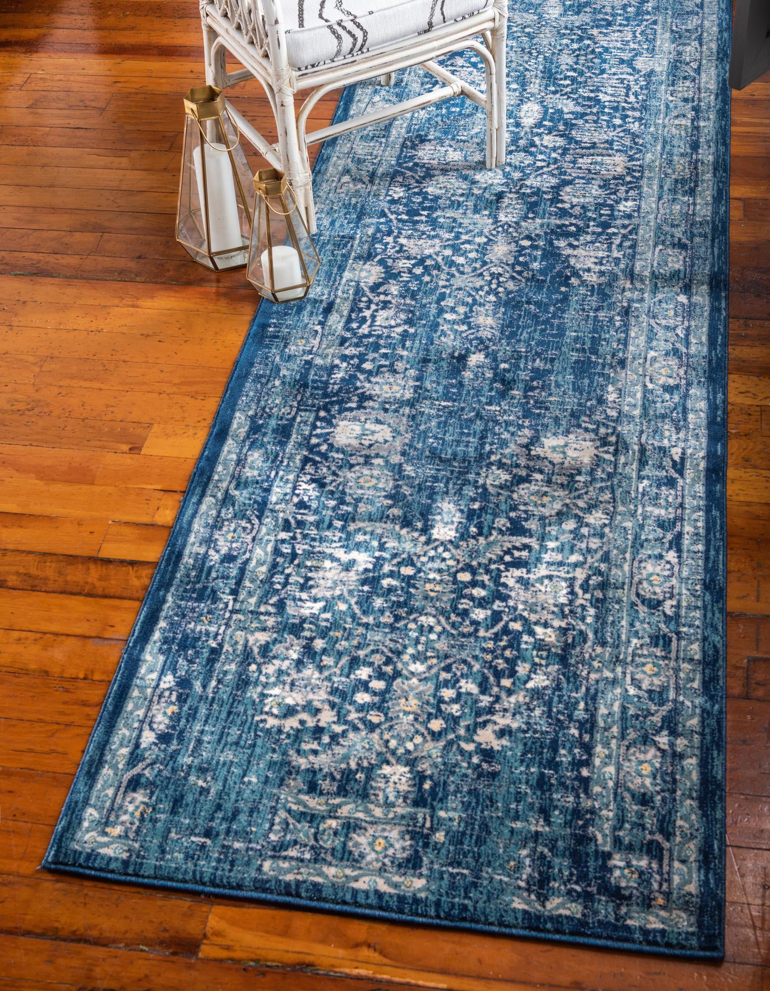 Dark Blue 3' x 13' Eliza Runner Rug | Rugs.com