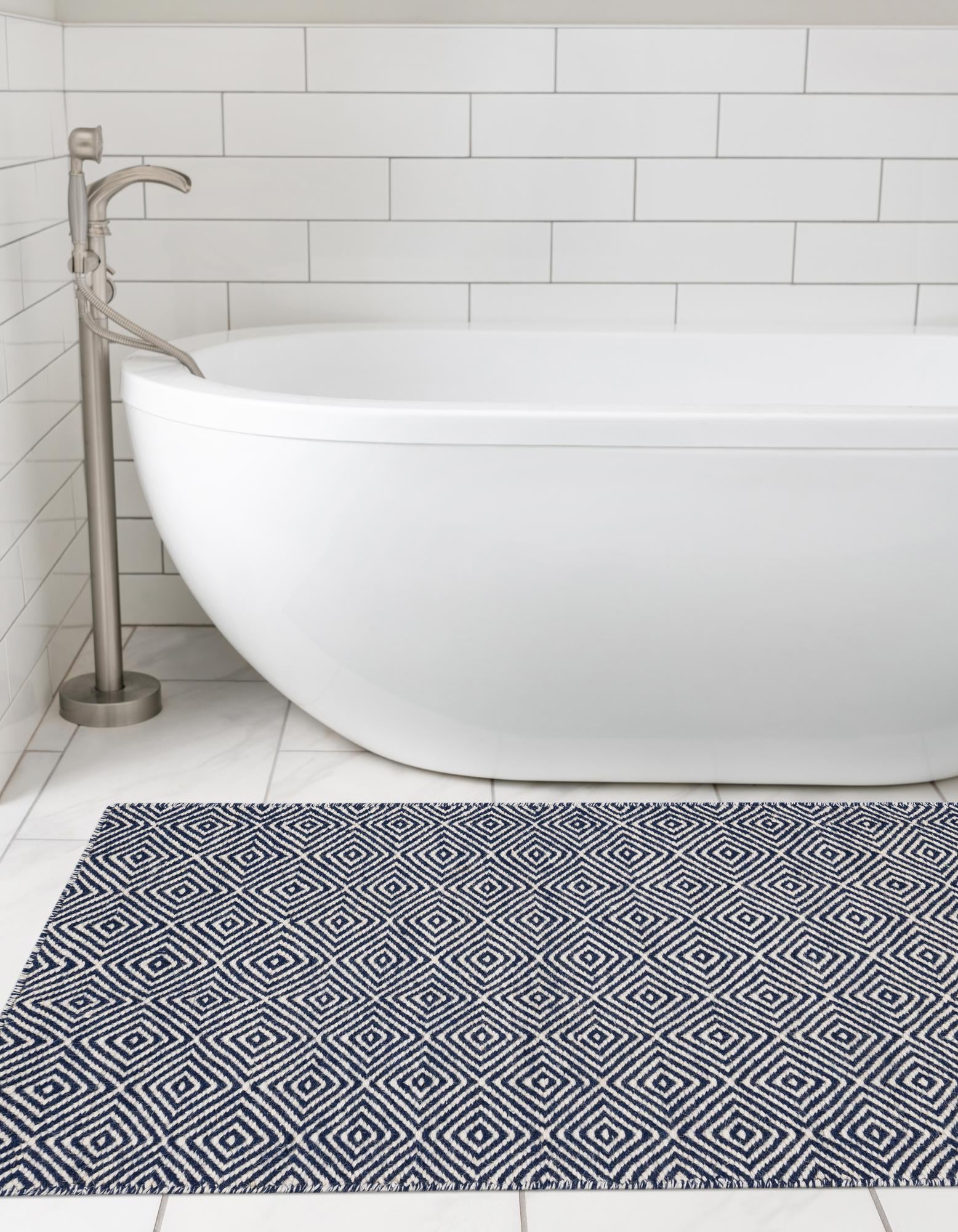 Navy Blue 2' 7 x 12' Hand Woven Geo Trellis Flatweave Runner Rug | Rugs.com