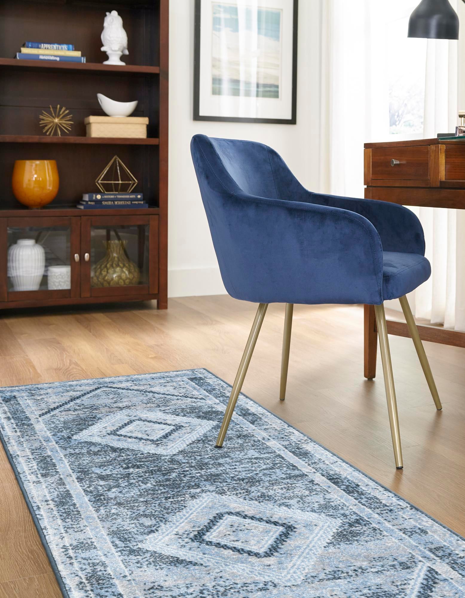 Navy Blue 2' x 8' Kamala Washable Runner Rug | Rugs.com