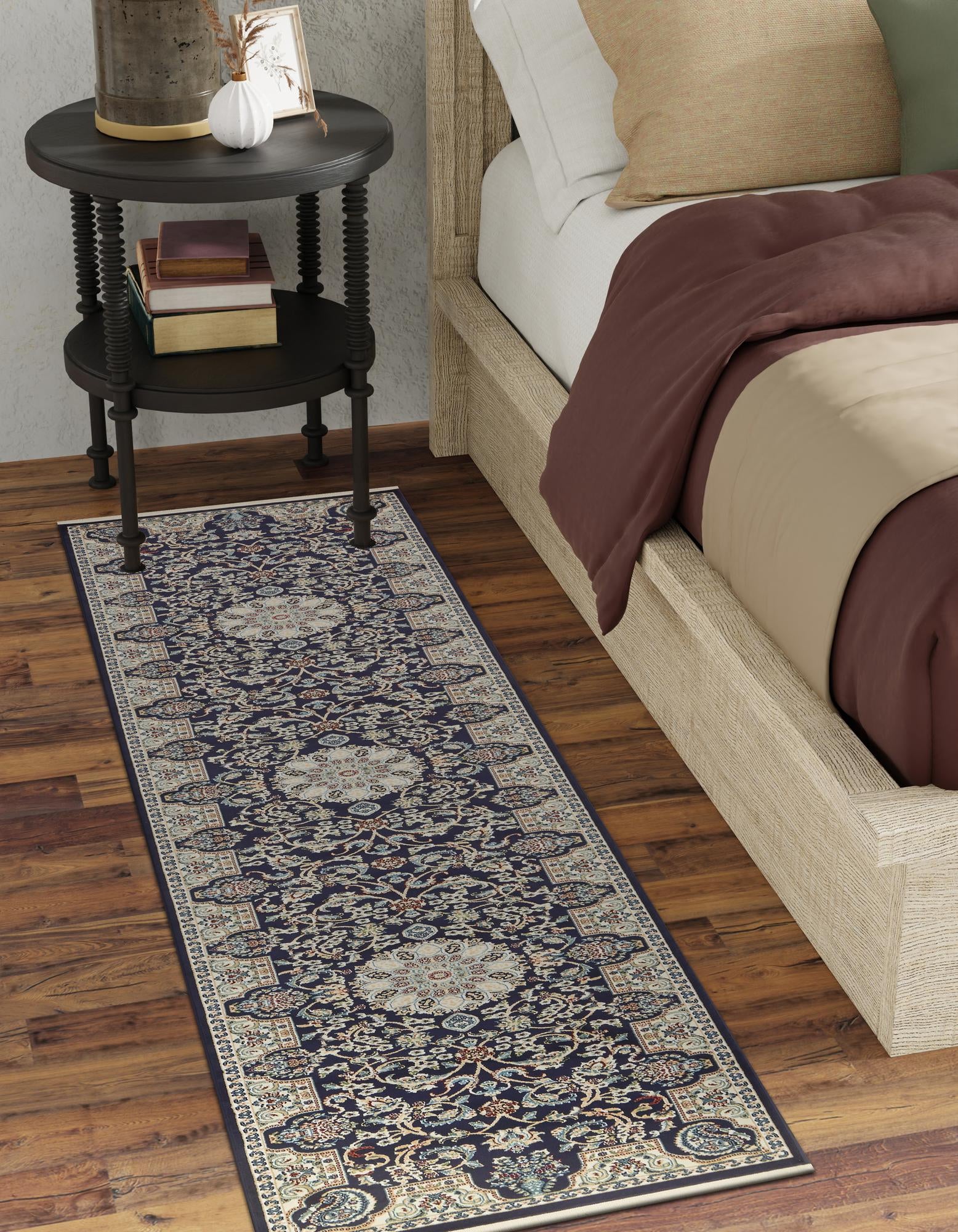 Navy Blue 3' x 13' Nain Design Runner Rug | Rugs.com