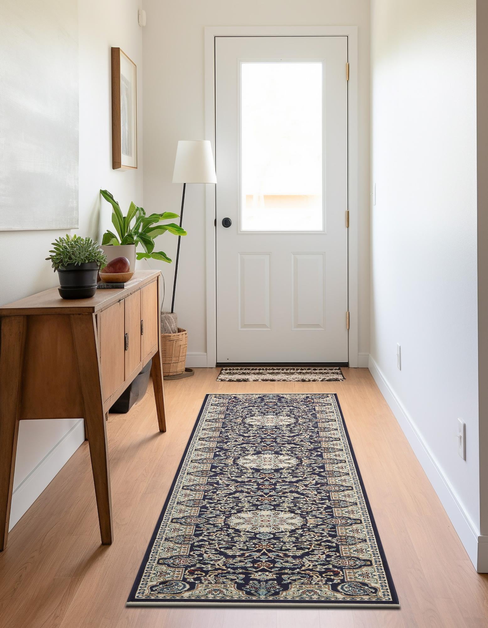 Navy Blue 3' x 13' Nain Design Runner Rug | Rugs.com