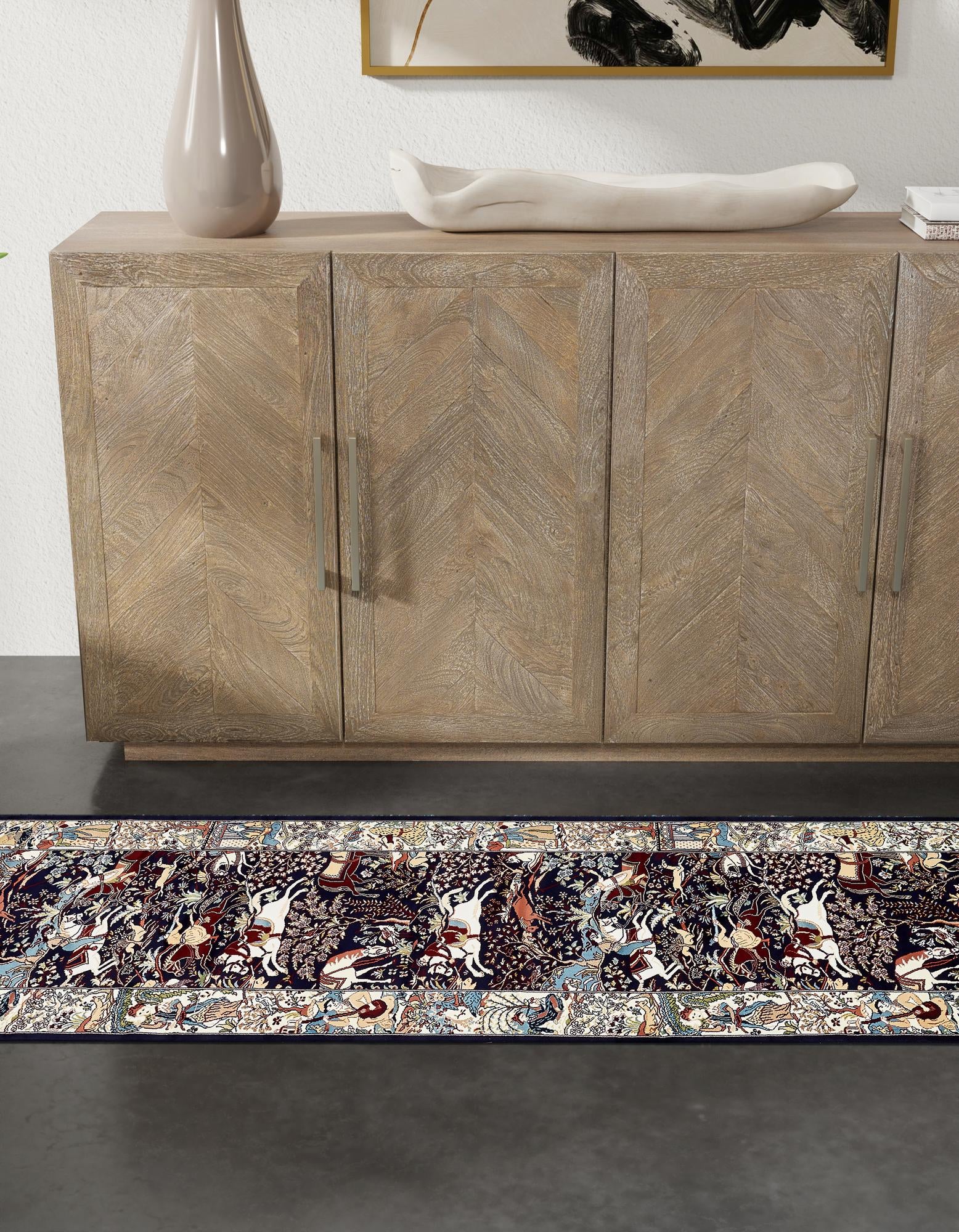 Navy Blue 3' x 13' Nain Design Runner Rug | Rugs.com