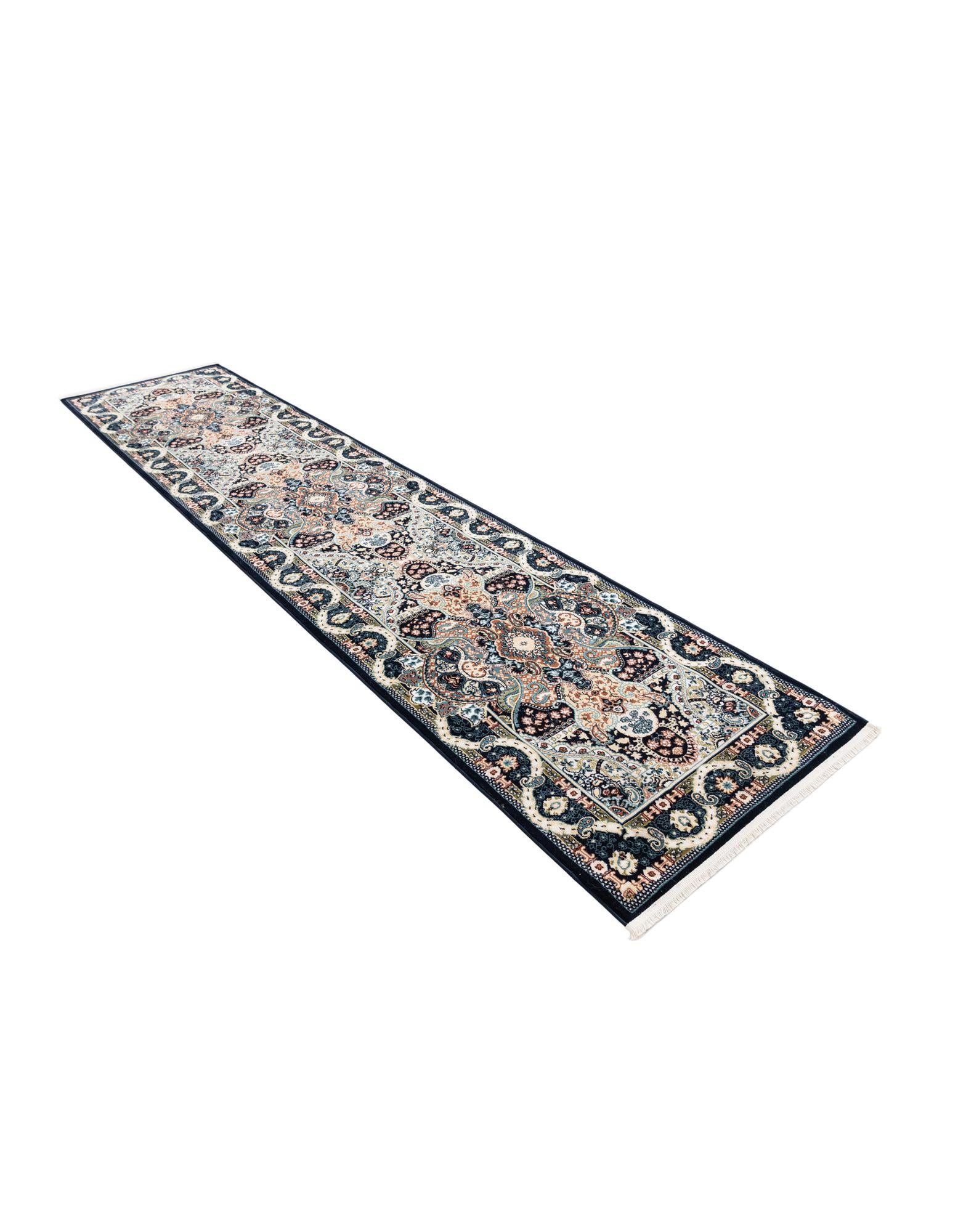 Navy Blue 3' x 13' Nain Design Runner Rug | Rugs.com