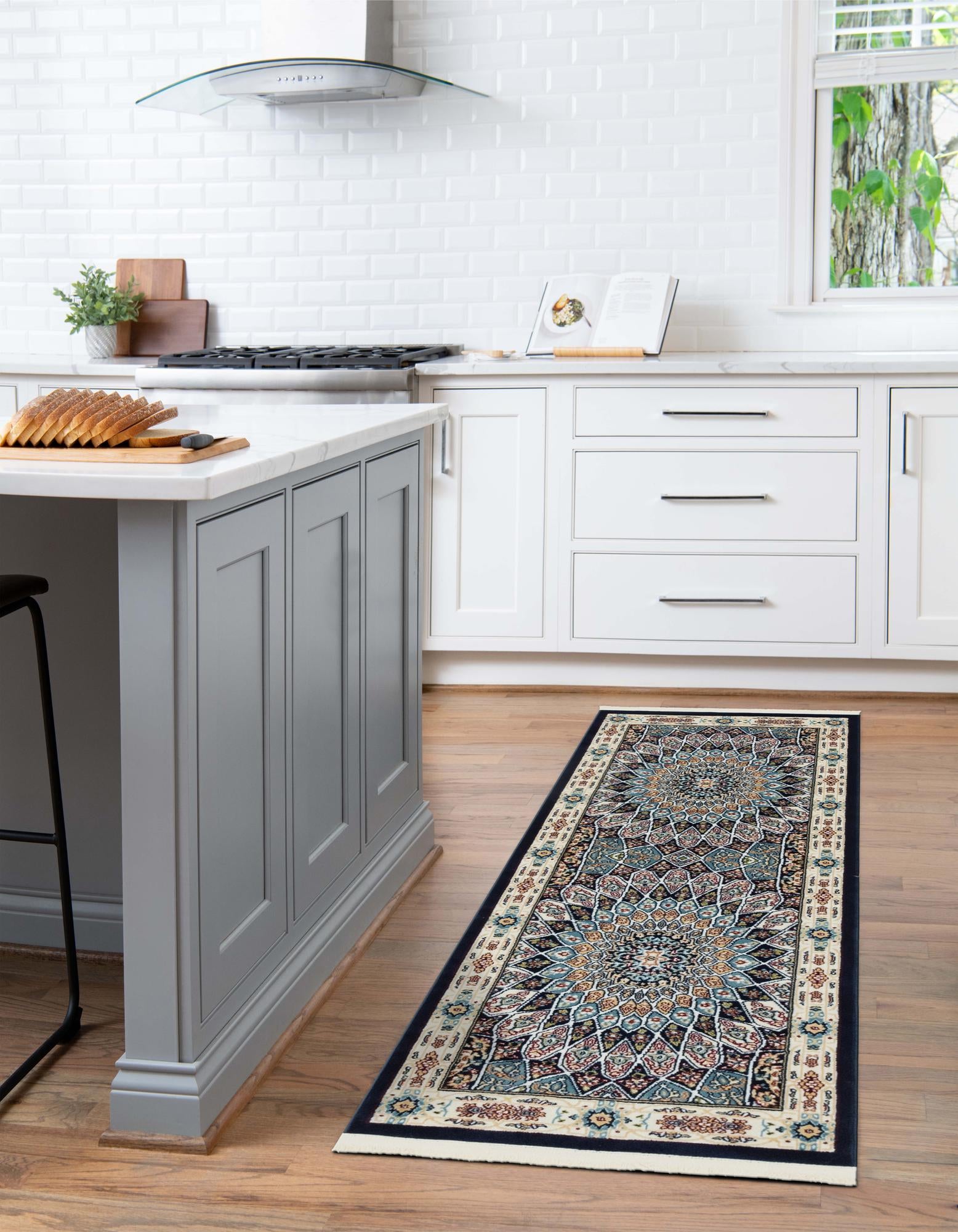 Navy Blue 2' 7 x 12' Nain Design Runner Rug | Rugs.com