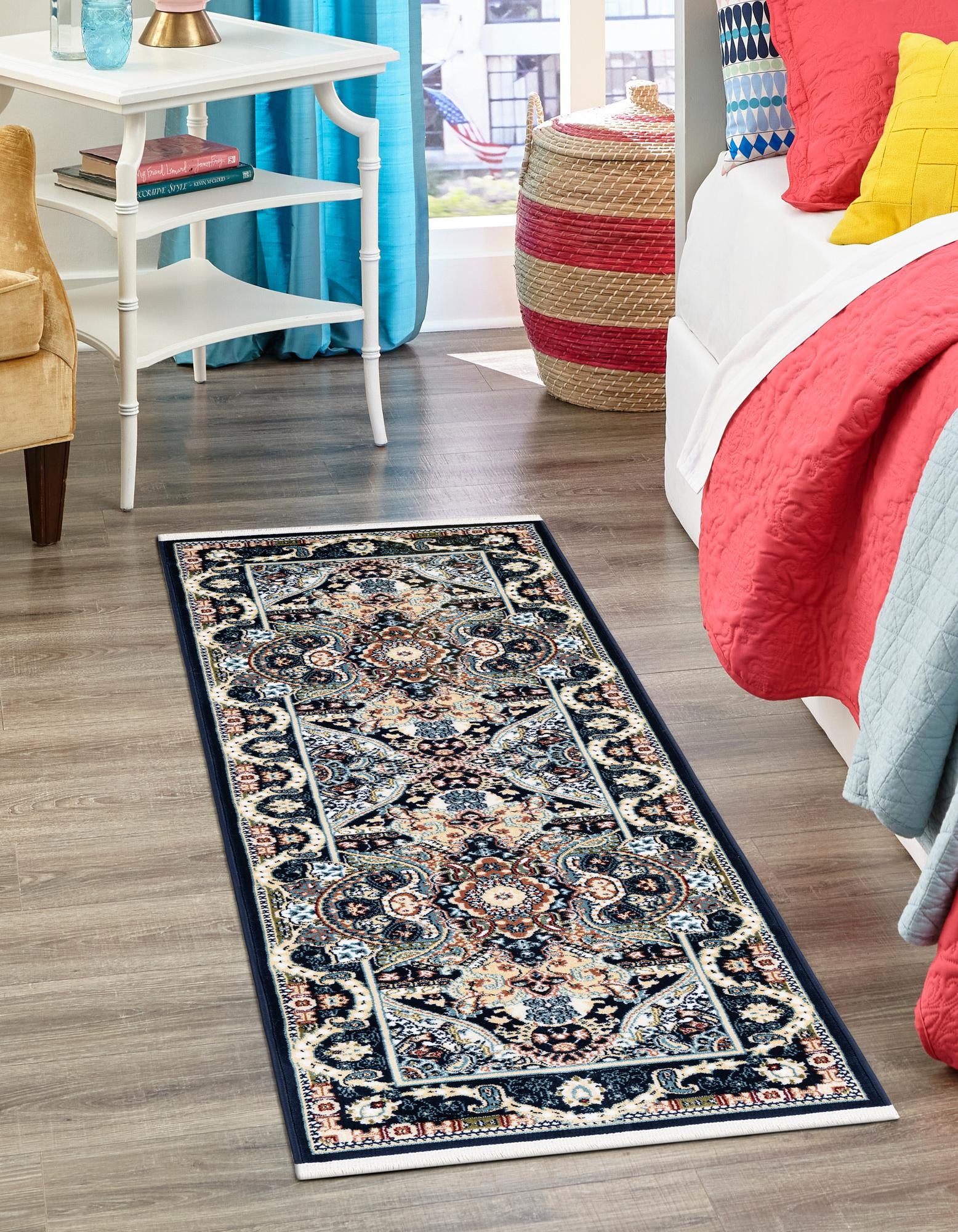 Navy Blue 3' x 13' Nain Design Runner Rug | Rugs.com