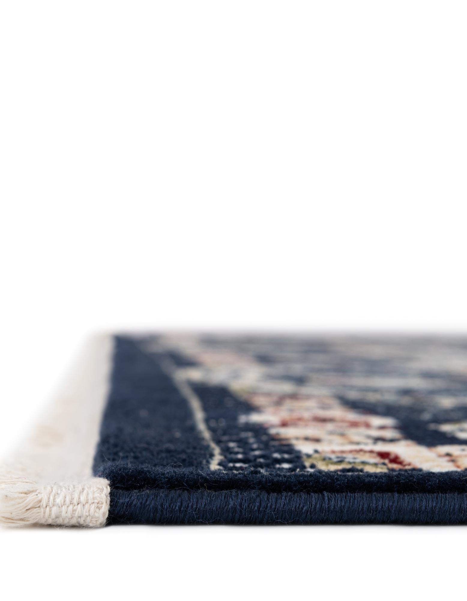 Navy Blue 3' x 13' Nain Design Runner Rug | Rugs.com
