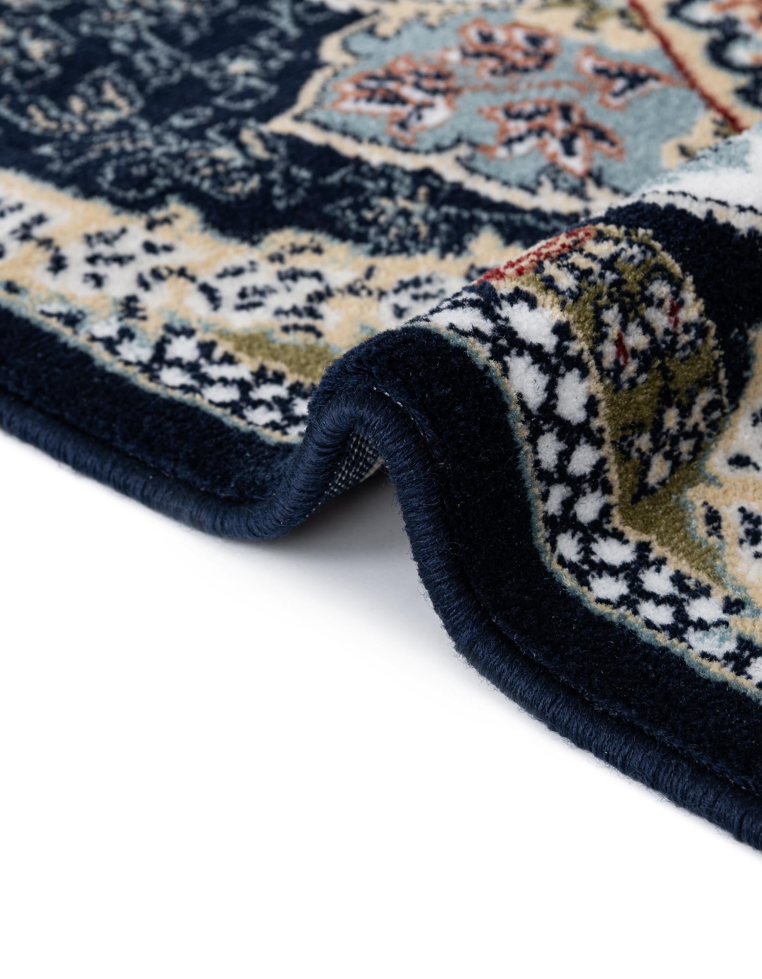 Navy Blue 3' x 13' Nain Design Runner Rug | Rugs.com