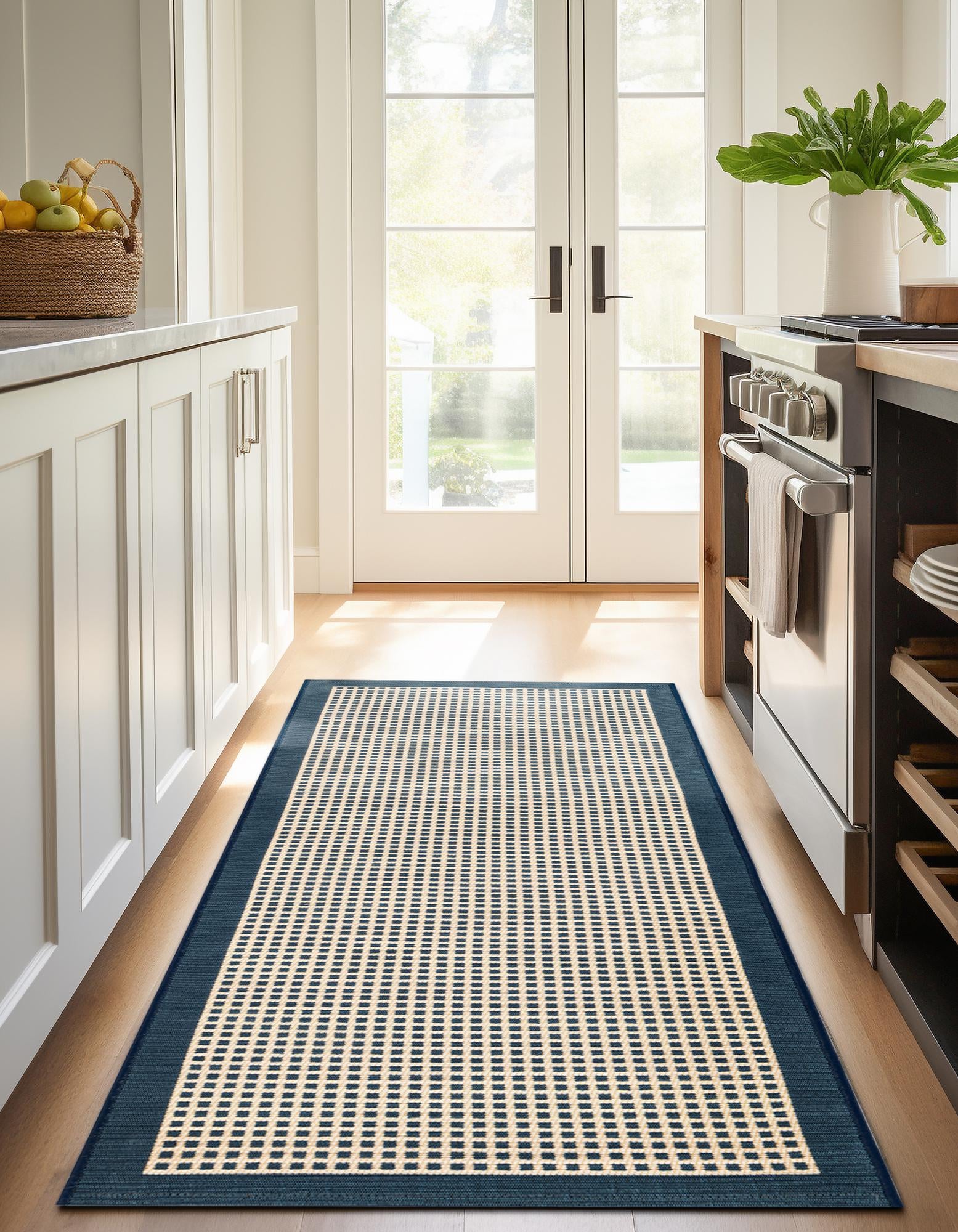 Navy Blue 2' x 6' Border Indoor / Outdoor Runner Rug | Rugs.com