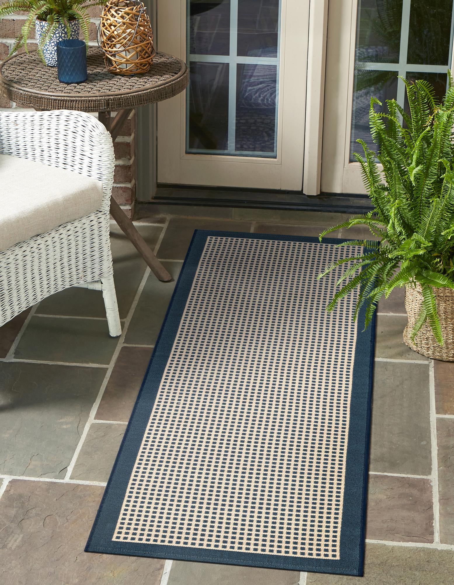Navy Blue 2' x 6' Border Indoor / Outdoor Runner Rug | Rugs.com