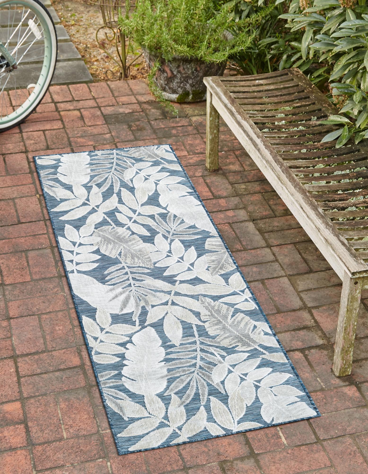 Navy Blue 2' 2 x 6' Botanical Indoor / Outdoor Runner Rug | Rugs.com