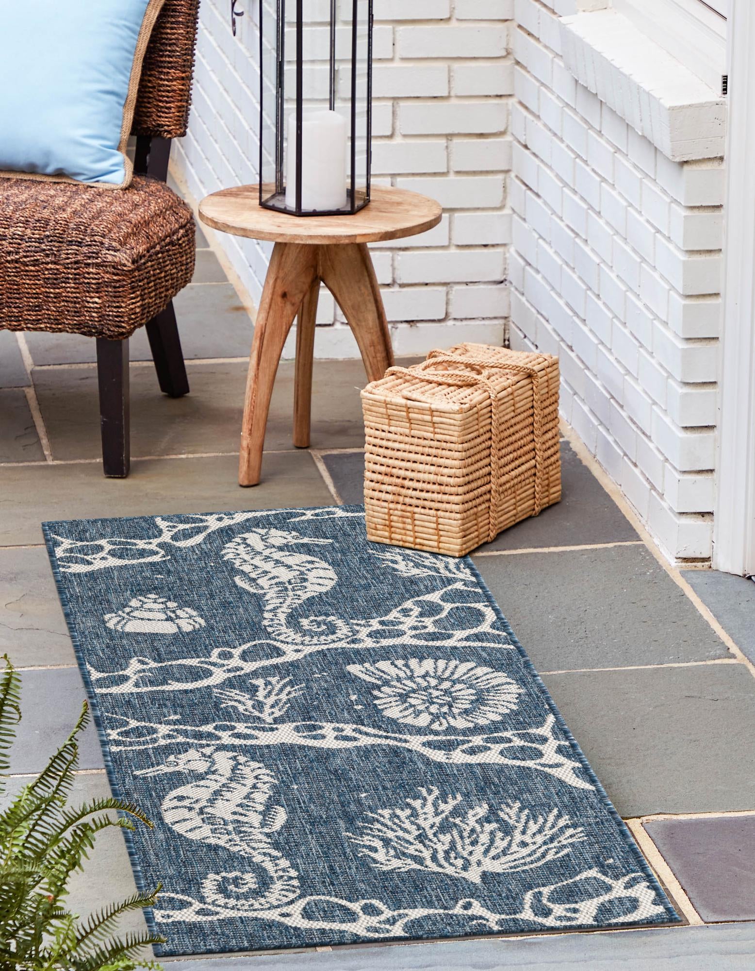 Navy Blue 2' x 6' Coastal Indoor / Outdoor Runner Rug | Rugs.com