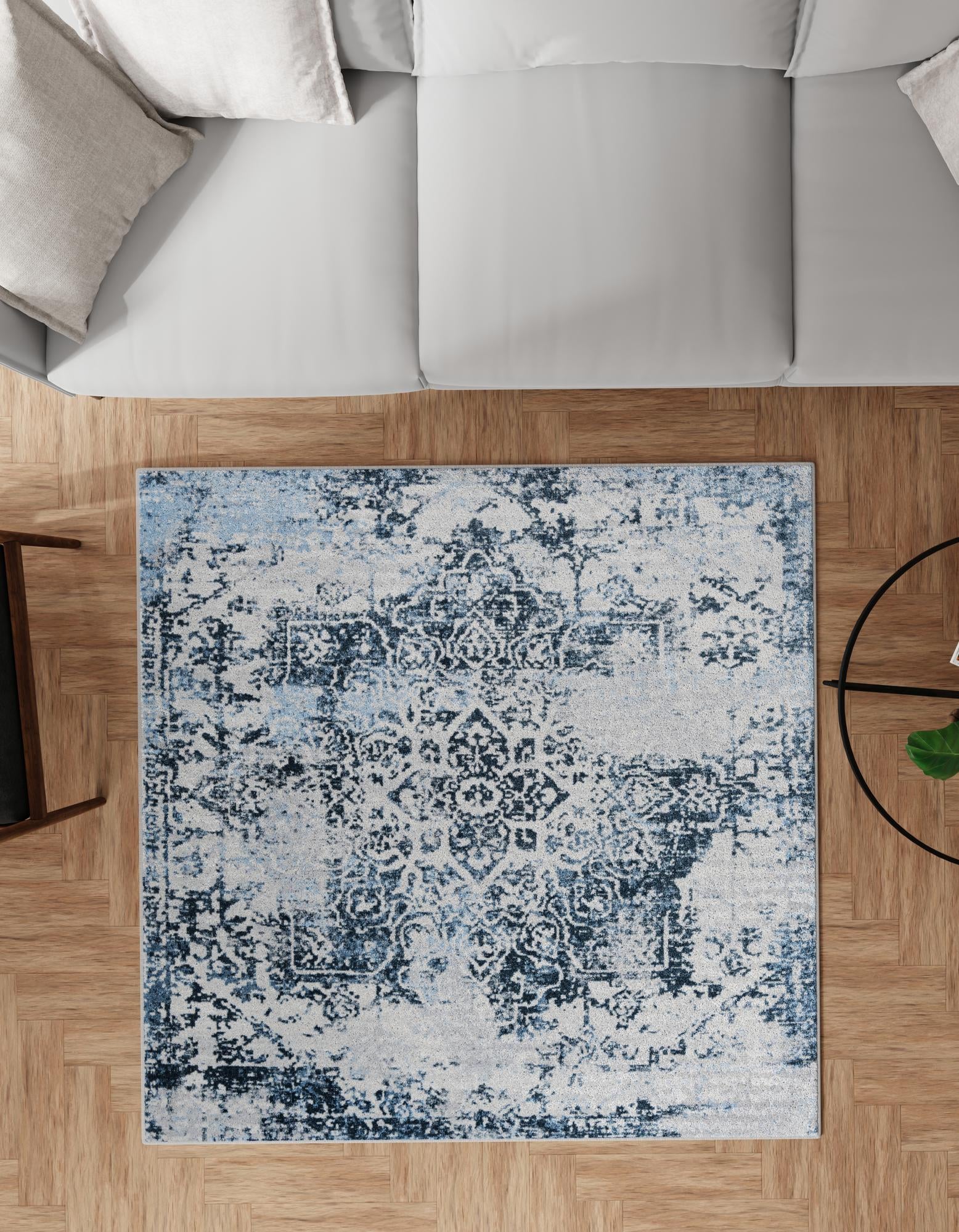 Navy Blue 5' 3 x 5' 3 Kamala Washable Square Rug | Rugs.com