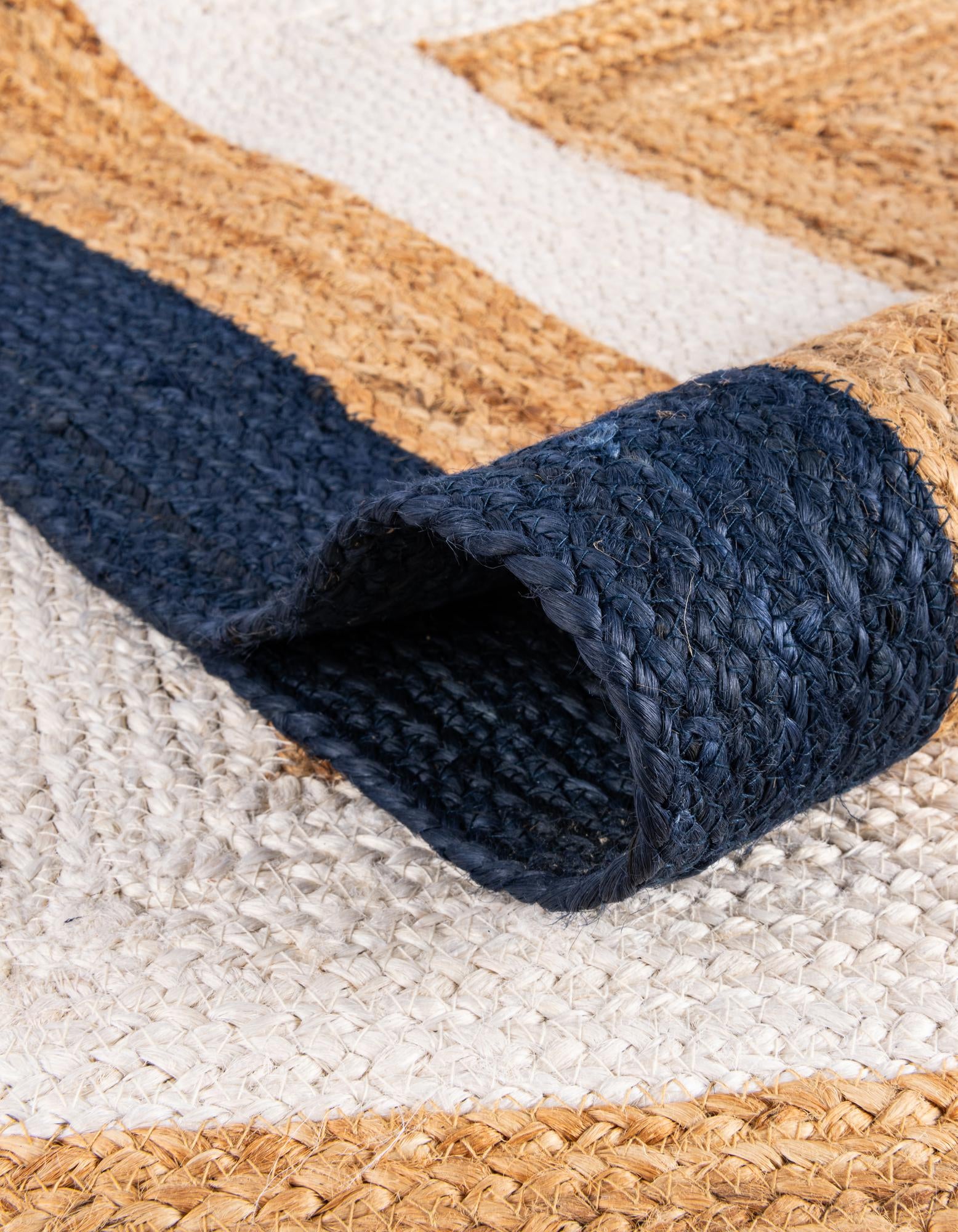 Navy Blue White Natural 7' 10 x 7' 10 Hand Braided Jute Square Rug ...