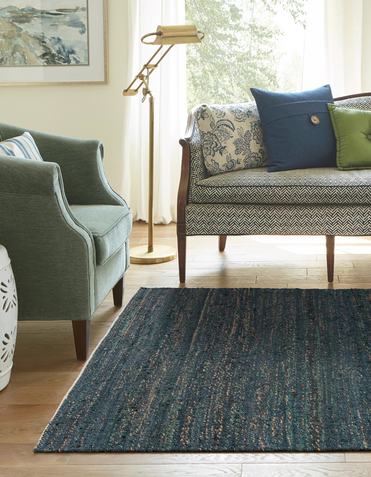 Ocean Blue 6' 1 x 9' Hand Woven Palm Beach Jute Rug | Rugs.com