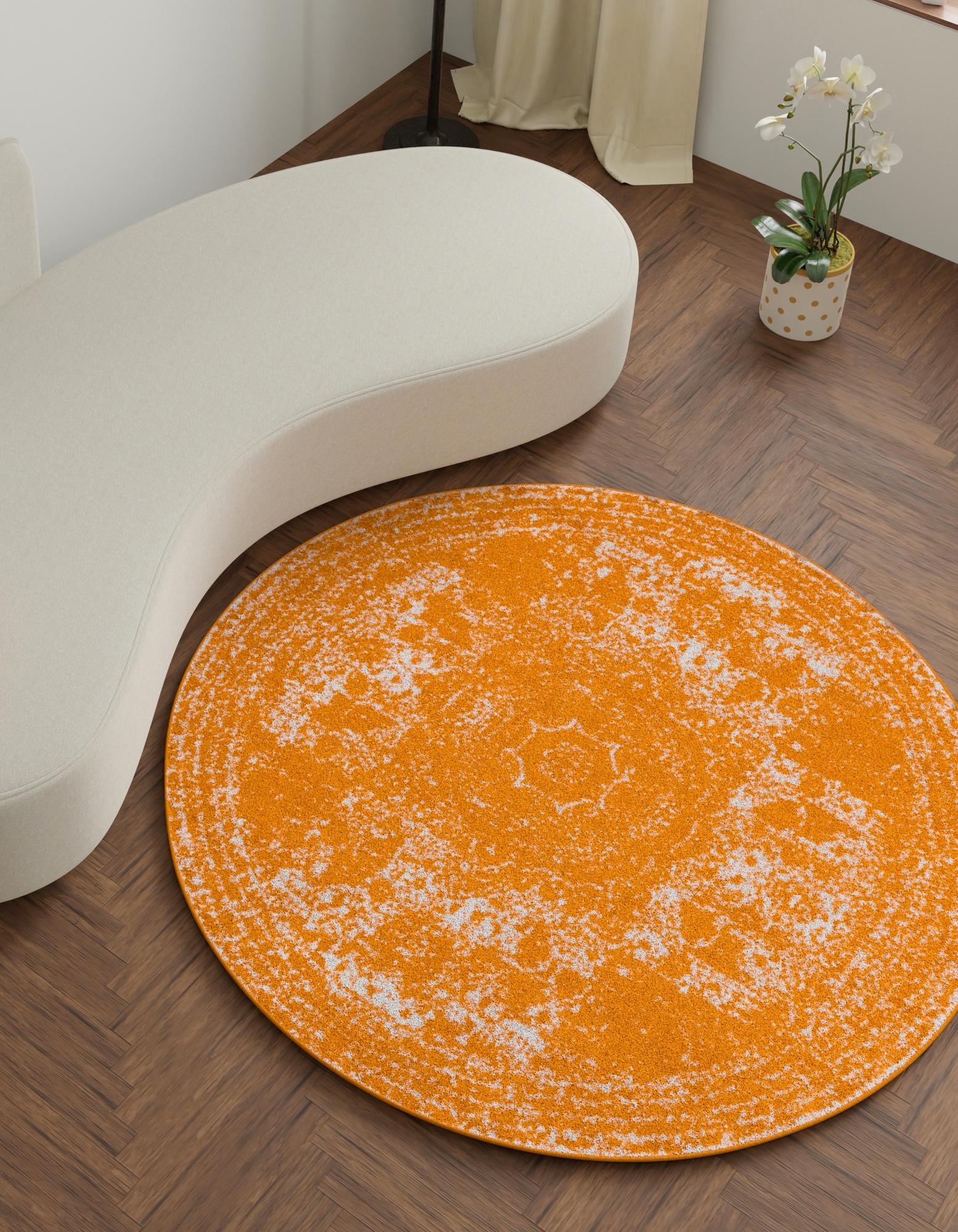 Orange 3' 3 x 3' 3 Dover Round Rug | Rugs.com