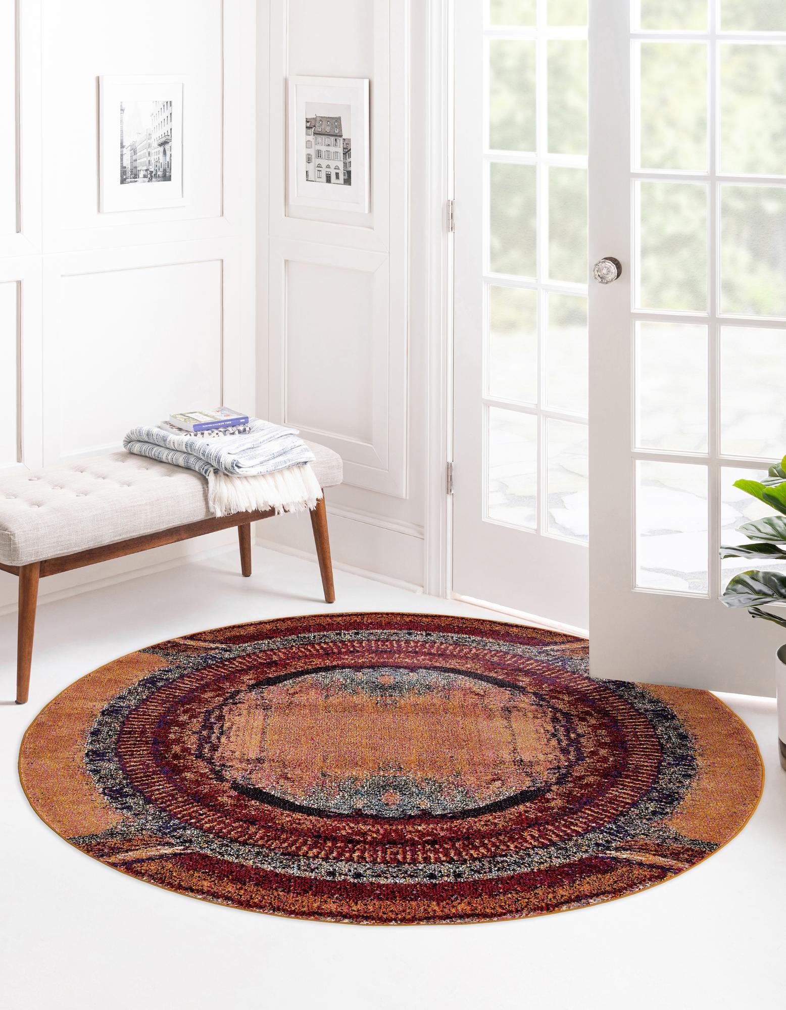 Orange 8' x 8' Hyacinth Round Rug | Rugs.com