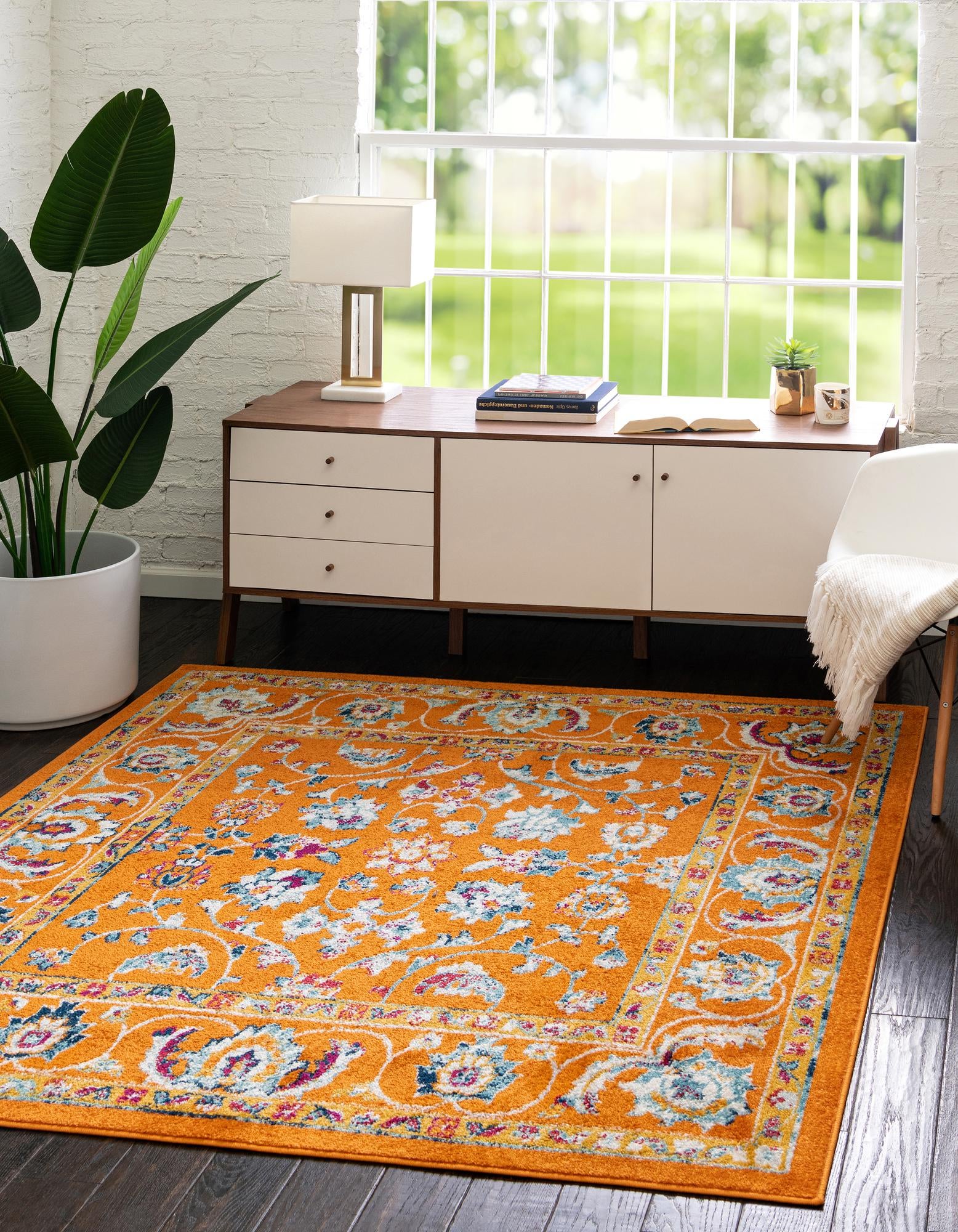 Orange 4' x 4' Aurelia Square Rug | Rugs.com