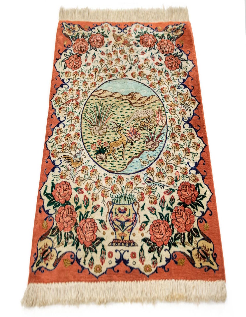 Orange 1' 10 x 2' 5 Hand Knotted Ghom Persian Square Rug | Rugs.com