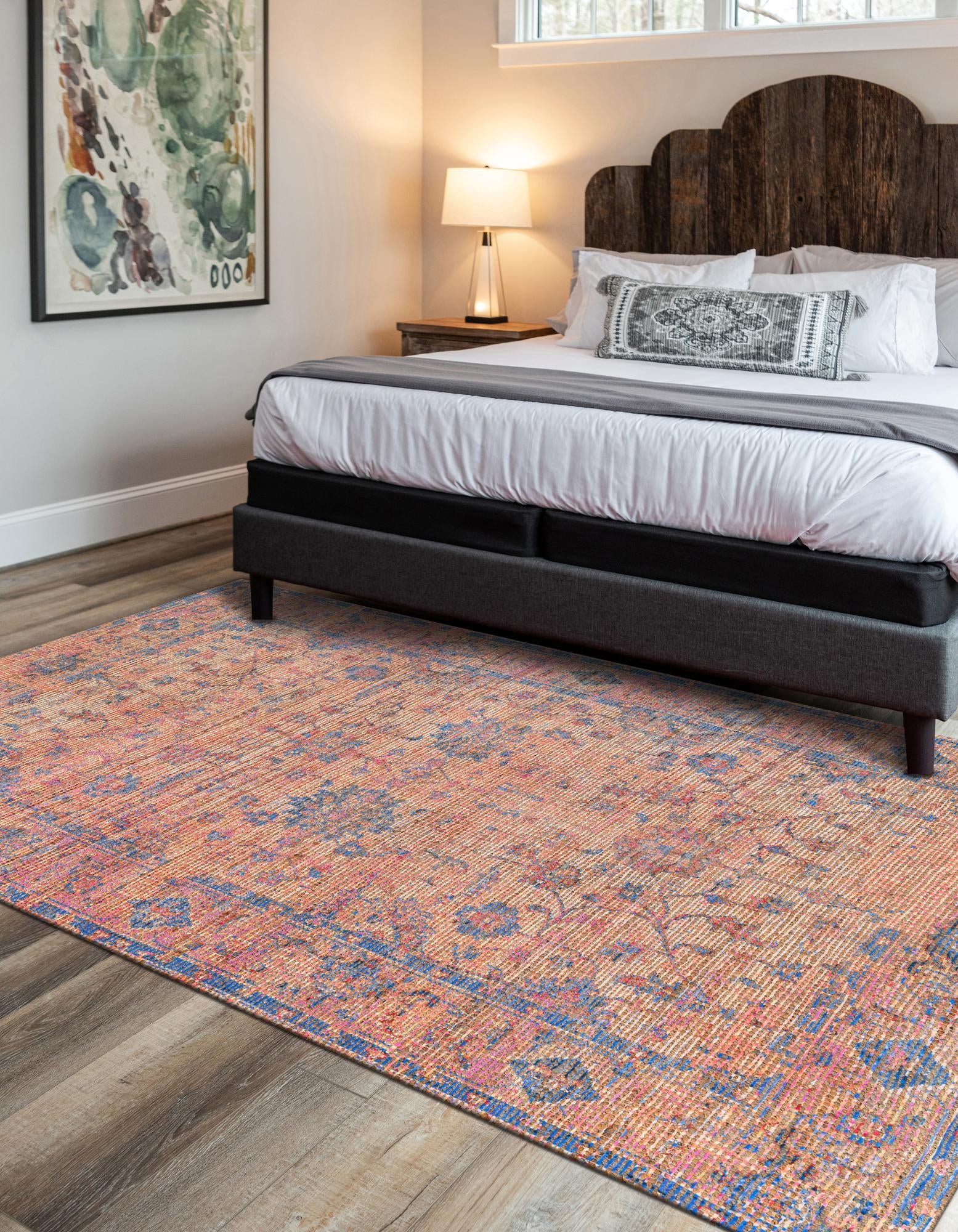 Peach pink 9' x 12' Hand Woven Chenille Jute Rug | Rugs.com