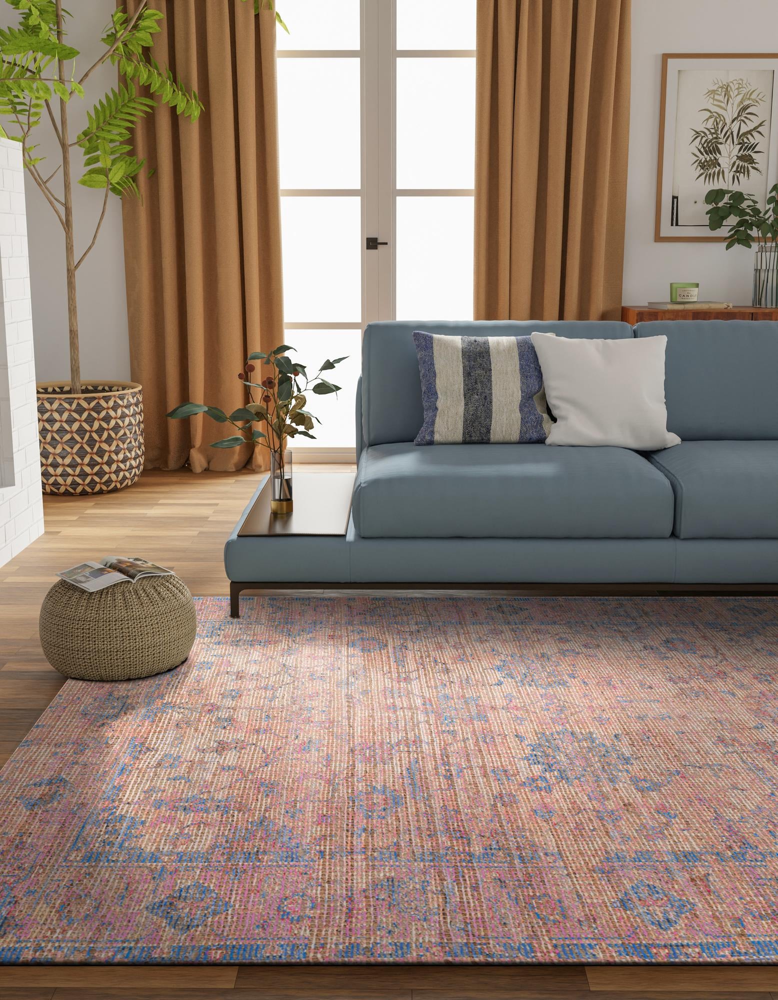 Peach pink 9' x 12' Hand Woven Chenille Jute Rug | Rugs.com