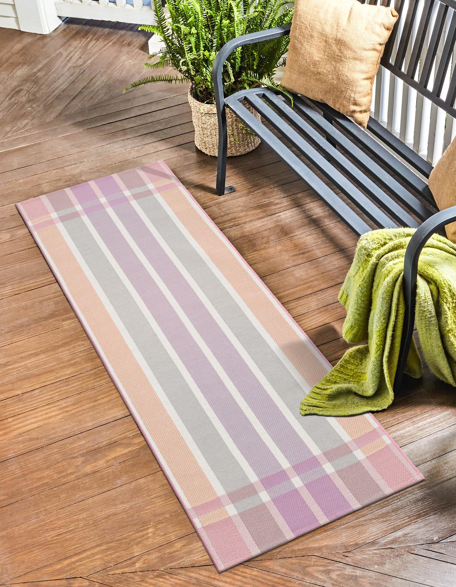 Pink and Lavender 2' x 8' Ribbon Indoor / Outdoor Runner Rug | Rugs.com