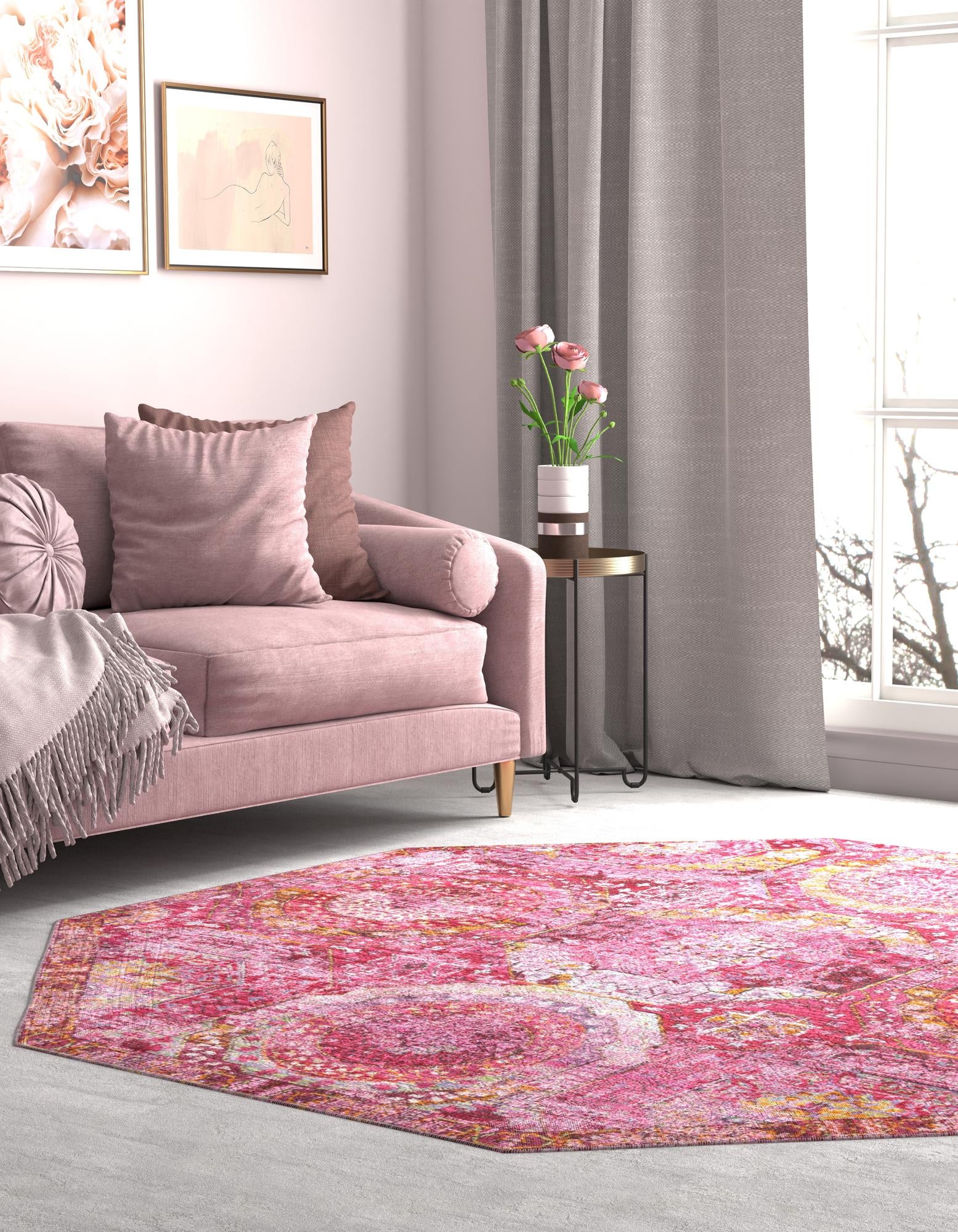 Pink 7' x 7' Santiago Octagon Rug | Rugs.com