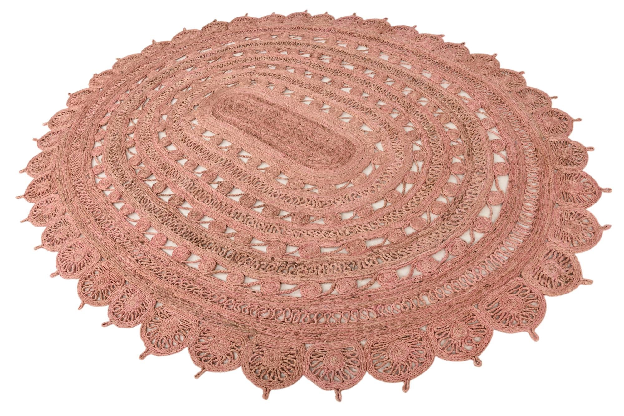 Pink 7' 10 x 10' Hand Braided Jute Oval Rug | Rugs.com