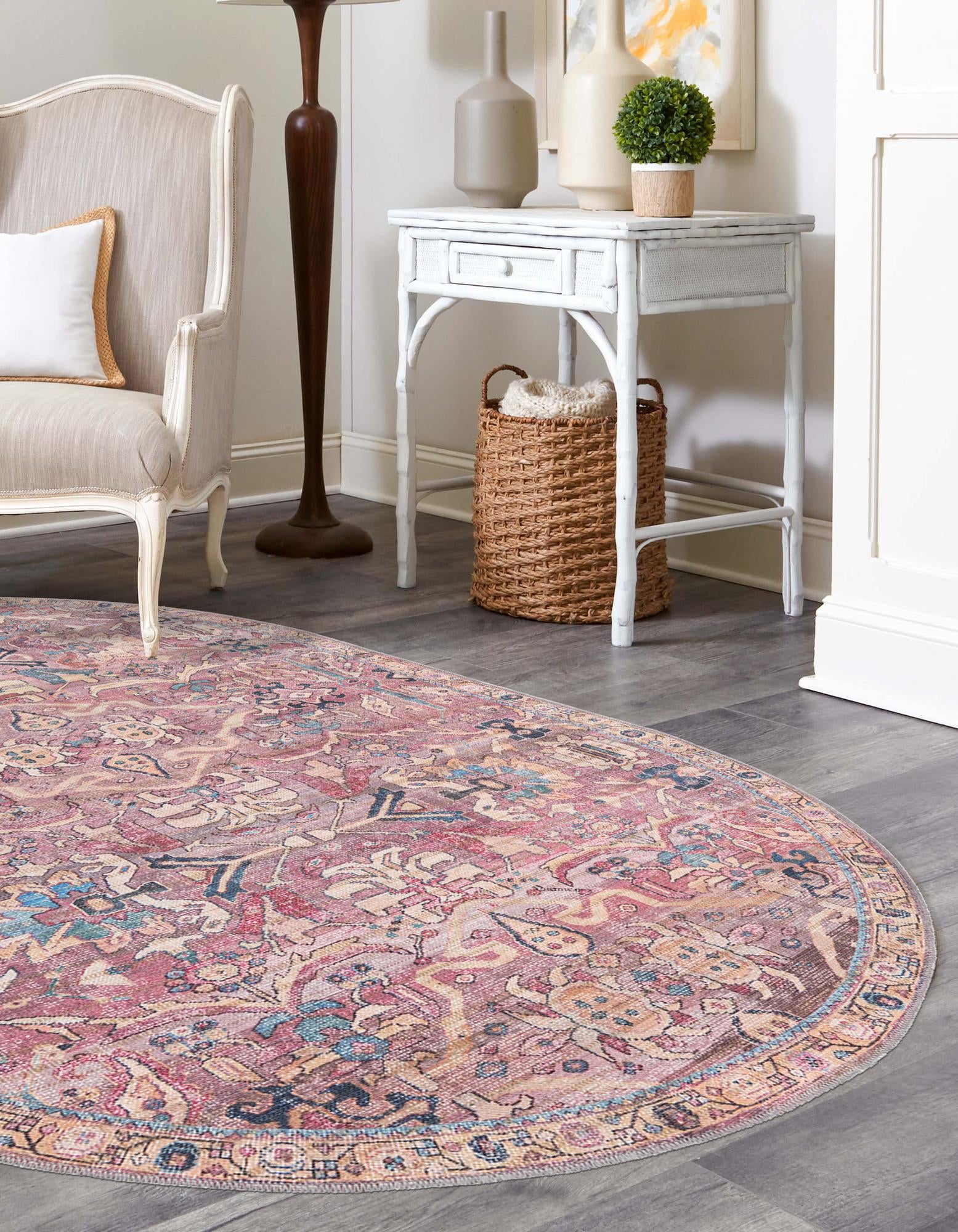 Pink 7' 10 x 10' Washable Nostalgia Oval Rug | Rugs.com